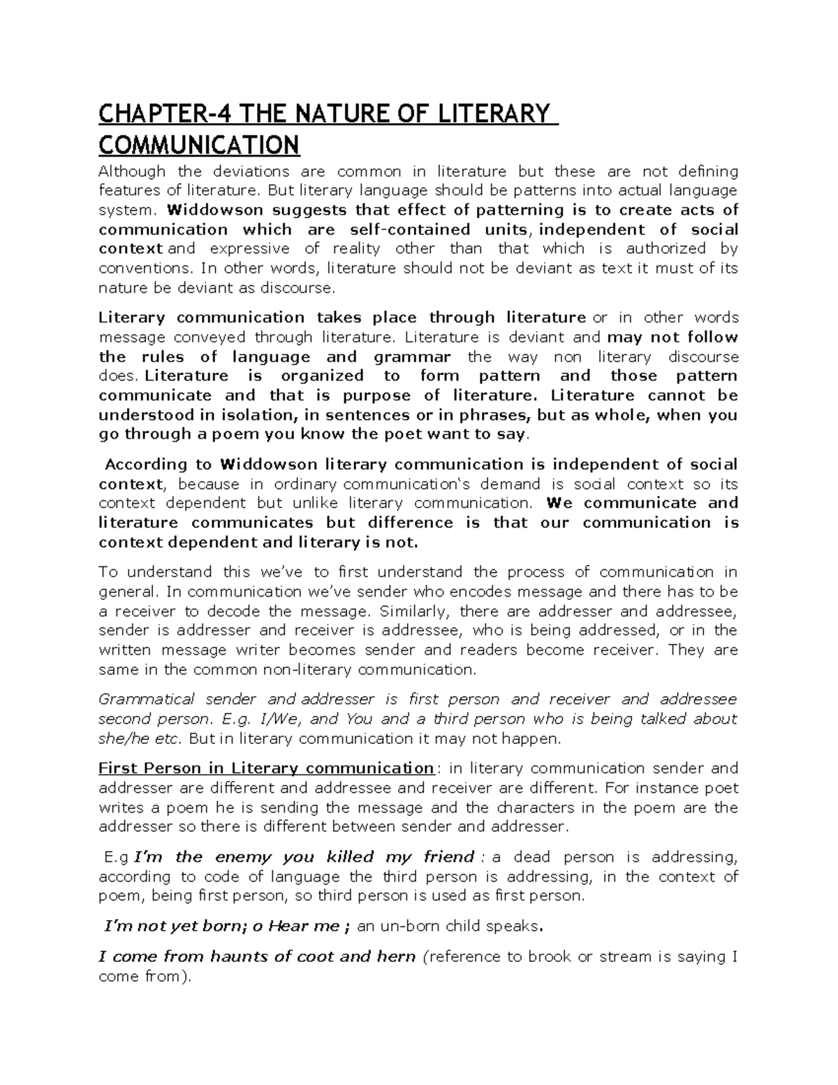 Literature as communication - CHAPTER-4 THE NATURE OF LITERARY ...