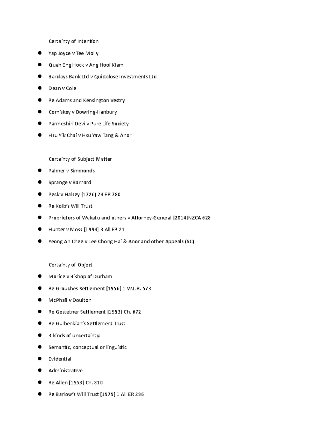 Notes topic 2 - Certainty of IntentionYap Joyce v Tee Molly Quah Eng ...