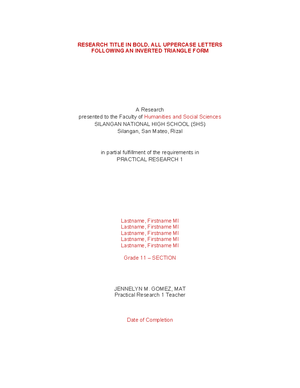 PR1- Format - RESEARCH TITLE IN BOLD, ALL UPPERCASE LETTERS FOLLOWING ...