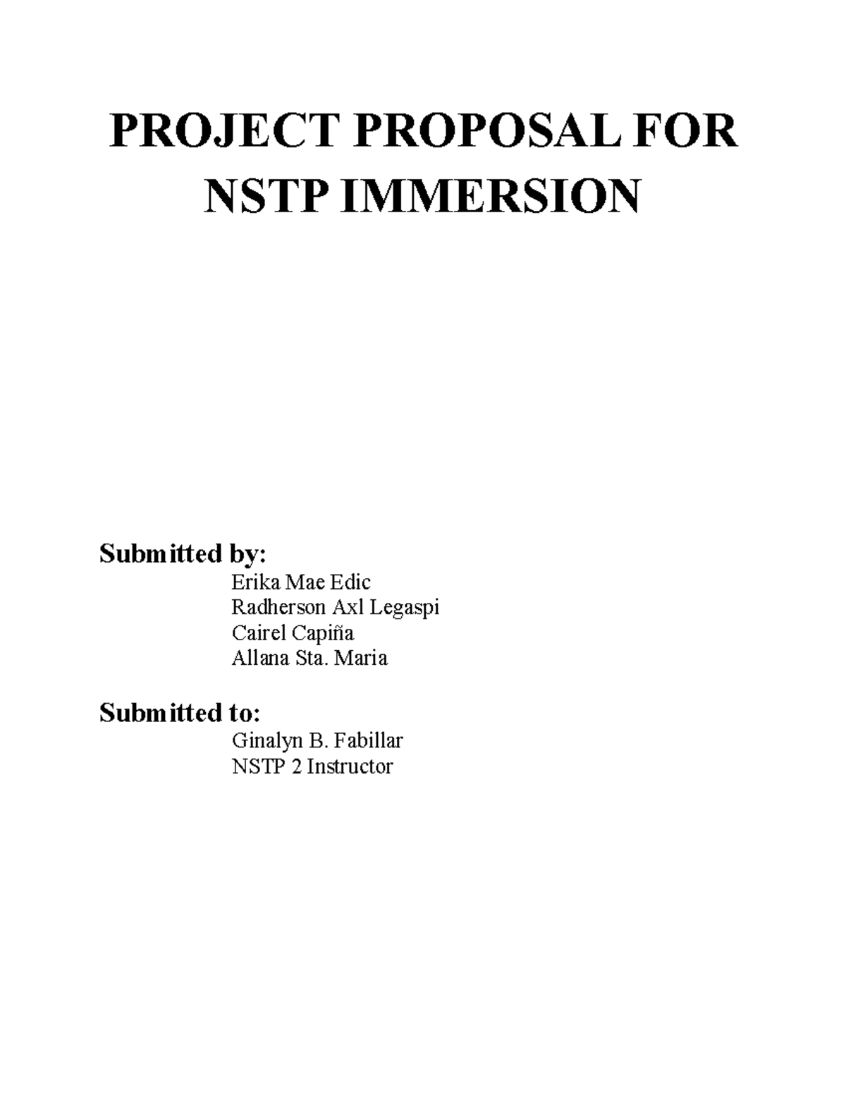 (NSTP) Final Project Proposal - PROJECT PROPOSAL FOR NSTP IMMERSION ...