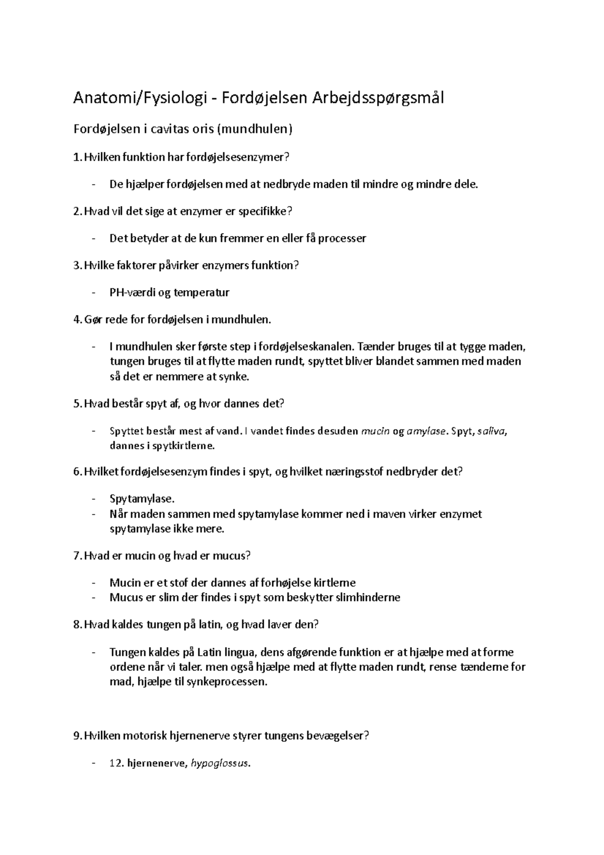 An fys fordøjelsen - Anatomi/Fysiologi - Fordøjelsen Arbejdsspørgsmål ...