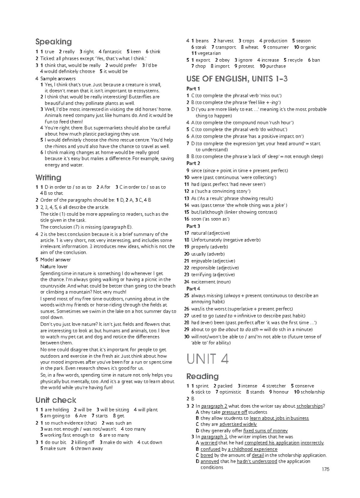 Gold Exp B1P WB U4 Answer Key - 1 1 true 2 really 3 right 4 fantastic 5 keen 6 think 2 Ticked ...