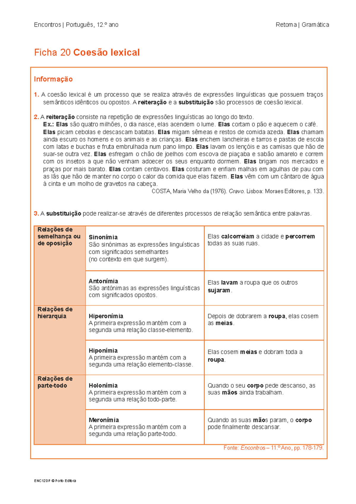 Coes Ã£o lexical - Encontros | Português, 12.º ano Retoma | Gramática ...