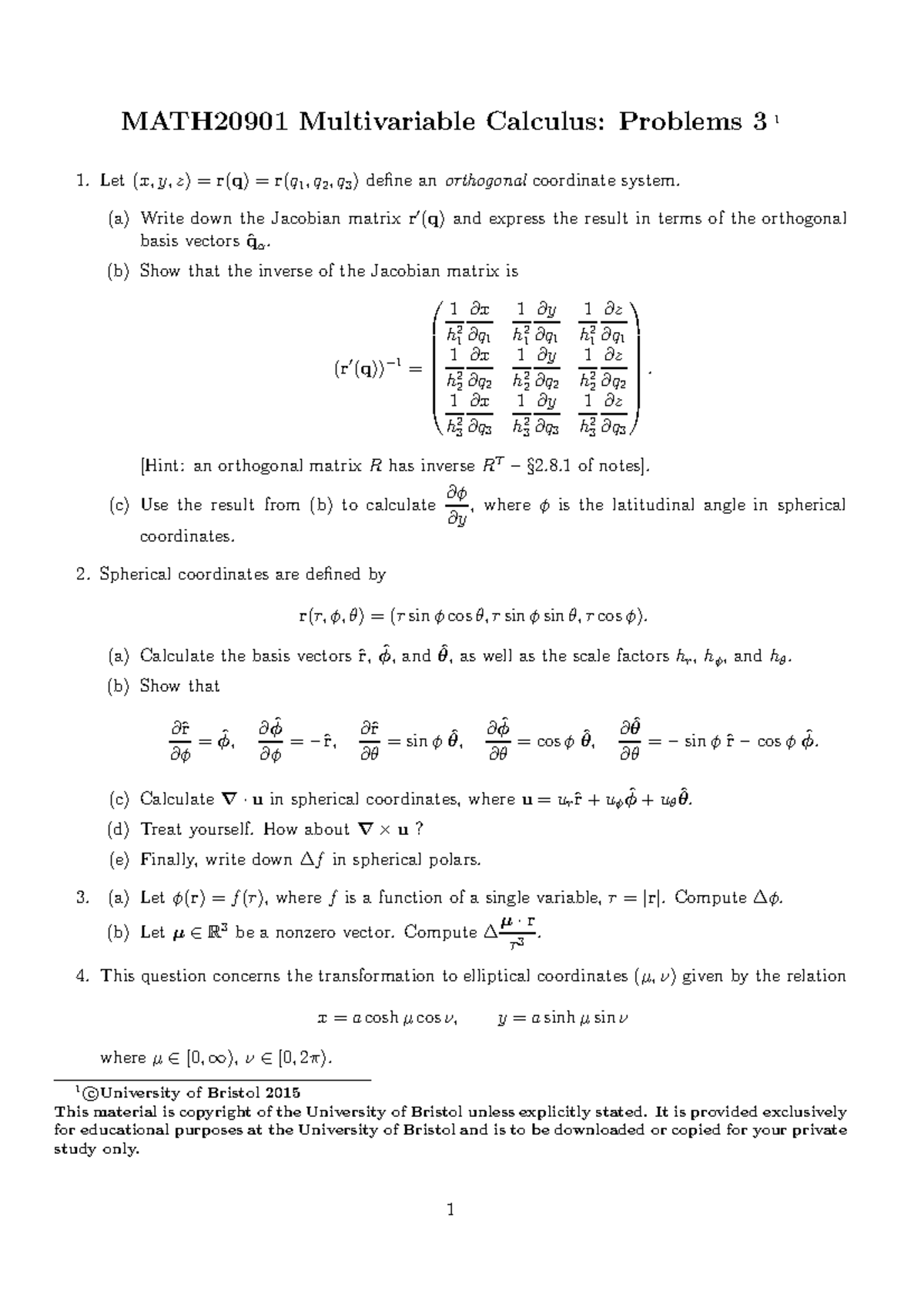 MATH20901 2014-2015 Problem Set 3 - MATH20901 Multivariable Calculus ...