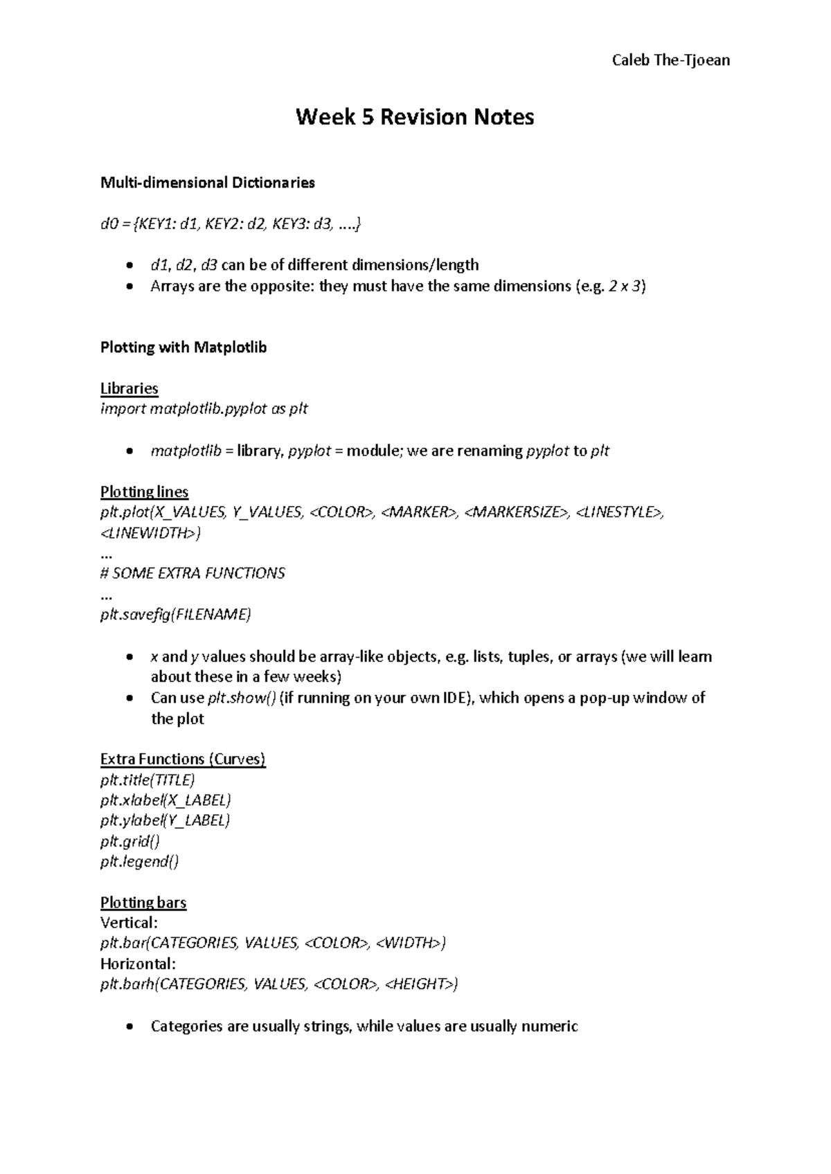 W5 Revision Notes - Week 5 Revision Notes Multi-dimensional ...