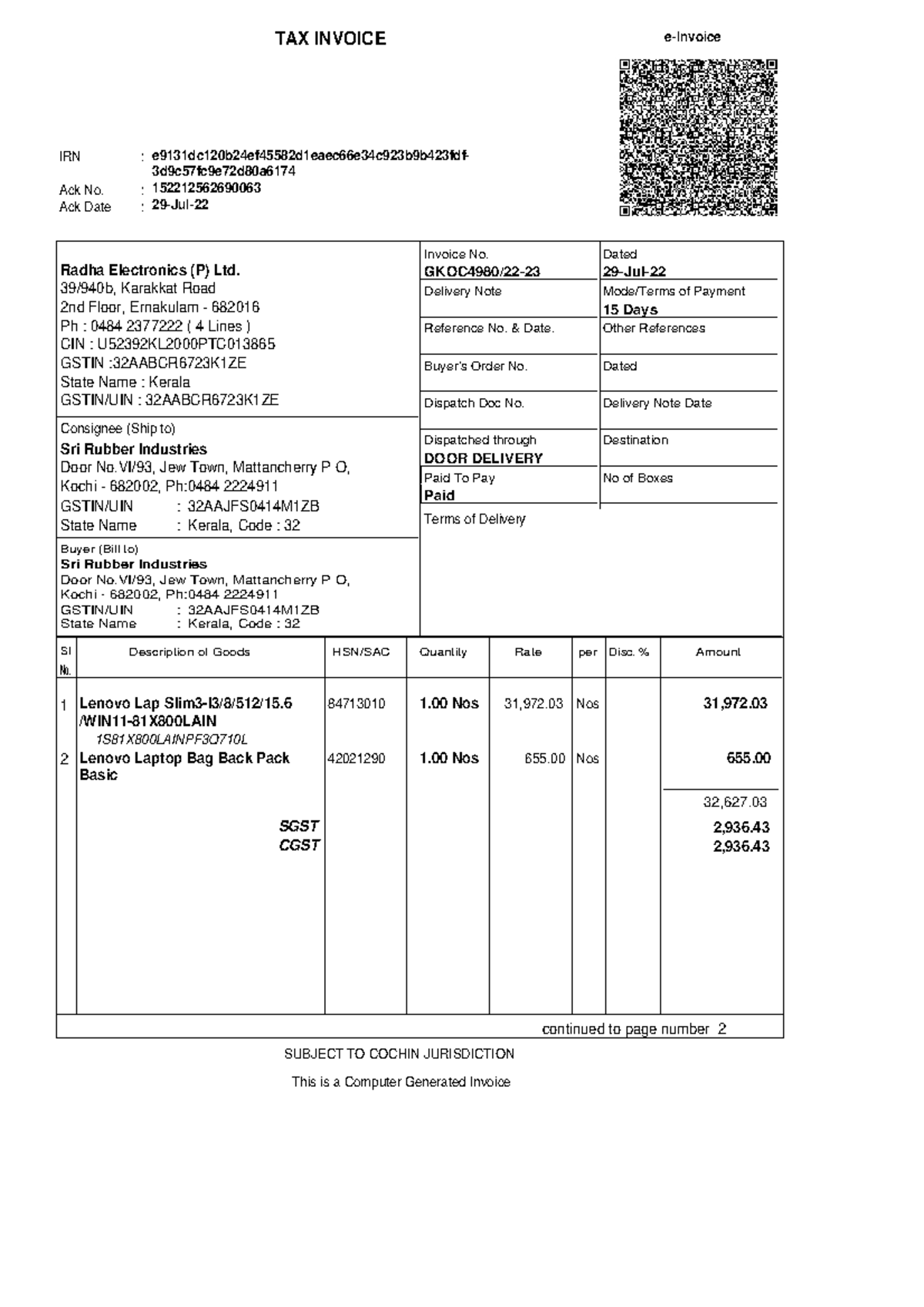 Accounting Voucher - TAX INVOICE IRN ...