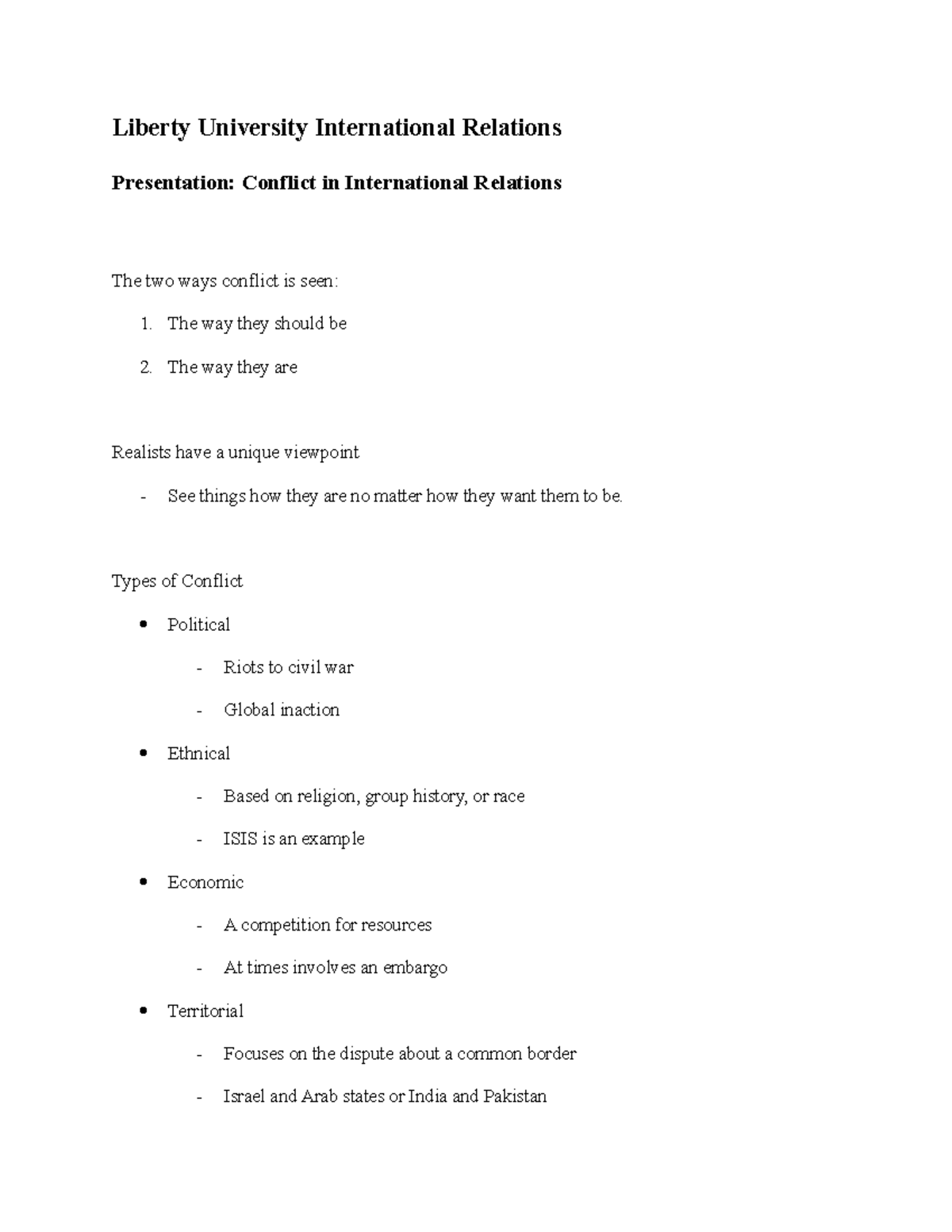 International Relations Presentation-Conflict in International ...
