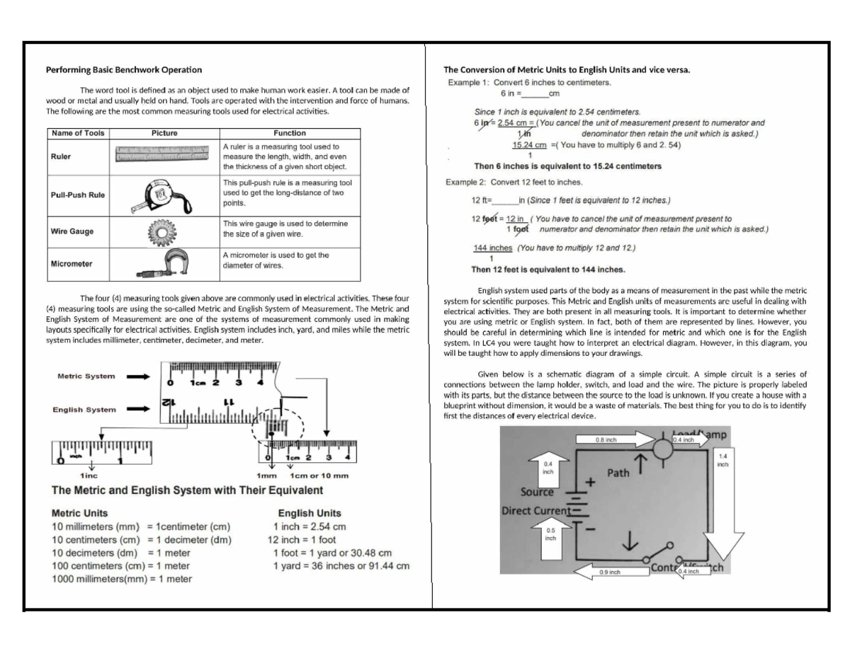 LECTURE NOTES1223 - Performing Basic Benchwork Operation The Conversion ...