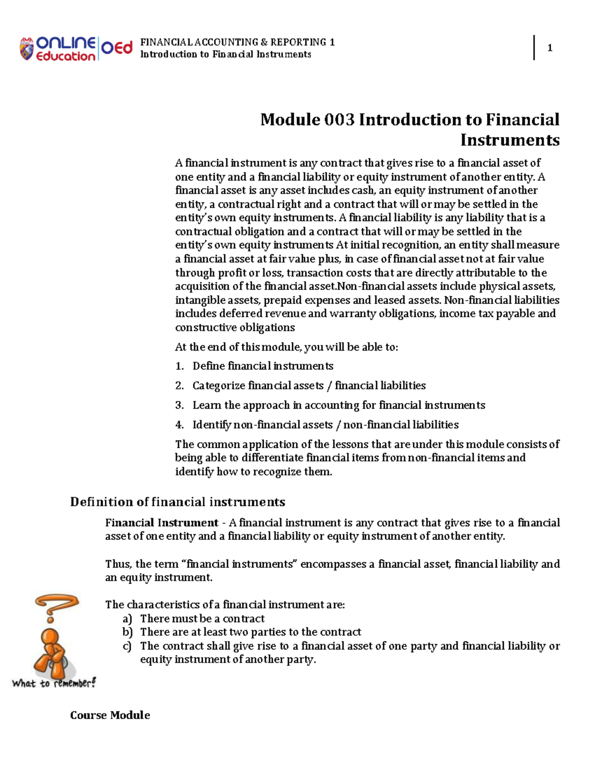 Introduction to Financial Instruments - Introduction to Financial Instruments 1 Module 003 - Studocu