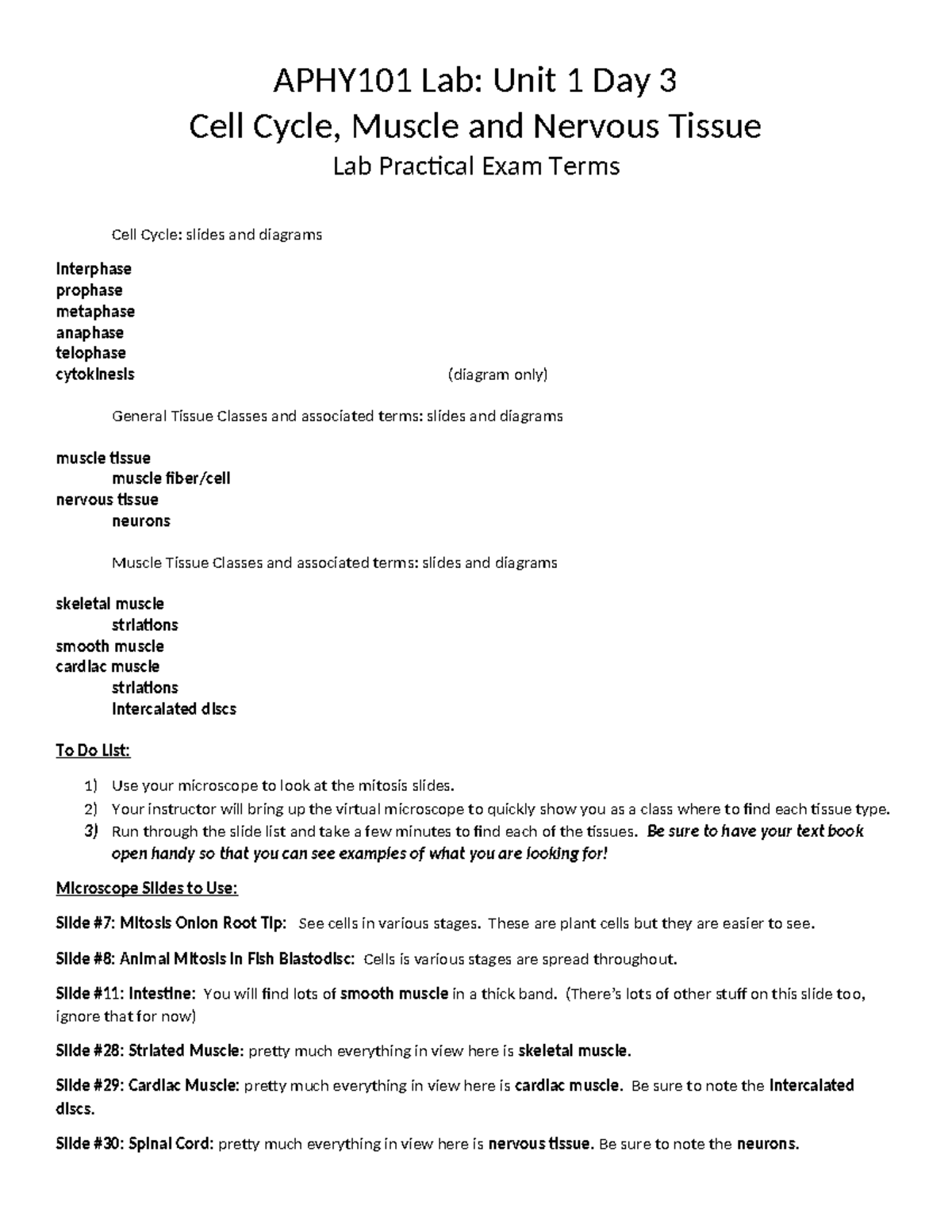 APHY101 Lab 1-3 Mitosis and Tissues - APHY101 Lab: Unit 1 Day 3 Cell ...
