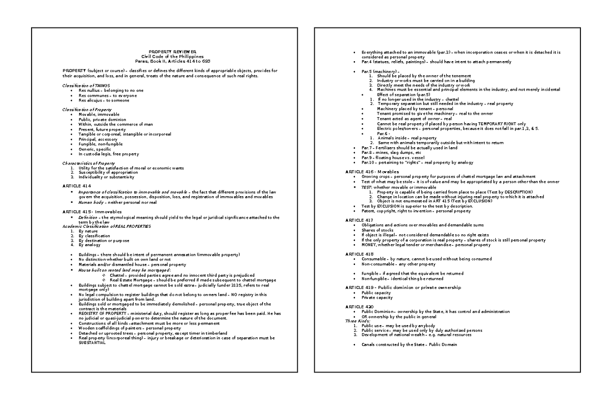 Property-paras-summarized compress - PROPERTY REVIEWER Civil Code of ...
