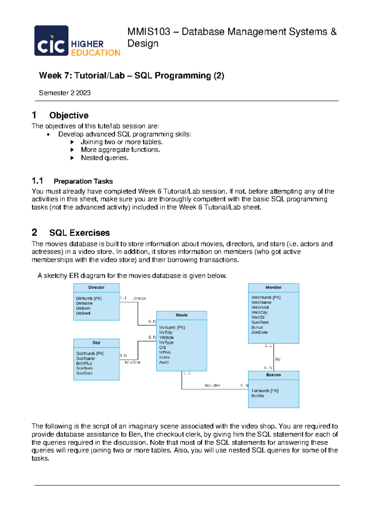 Week 7 Tutorial - Database document - MMIS103 – Database Management Systems & Design Week 7 ...