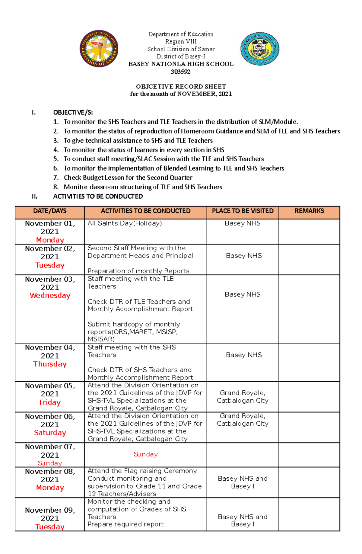 ORS - SHS Notes - Department of Education Region VIII School Division ...