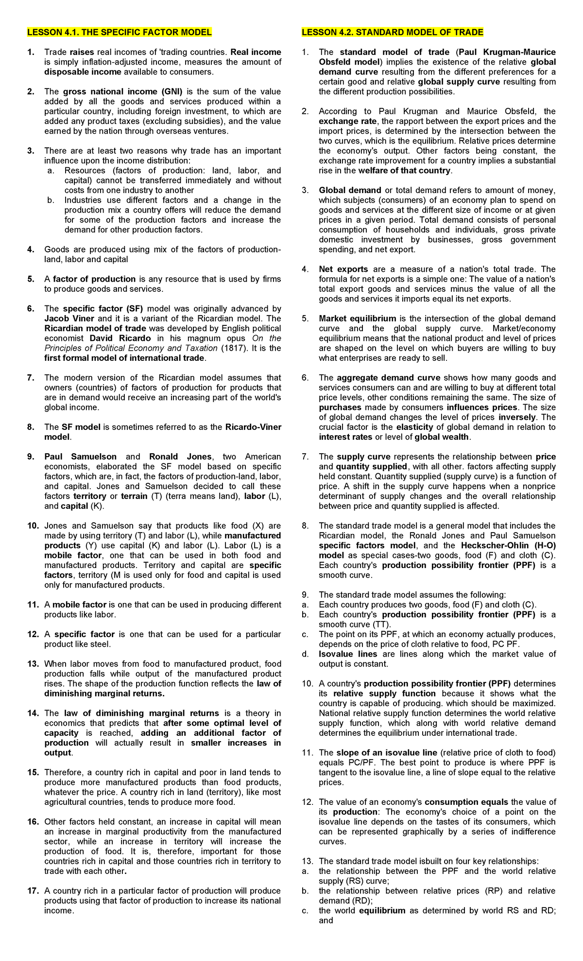 International Business and Trade - LESSON 4. THE SPECIFIC FACTOR MODEL ...
