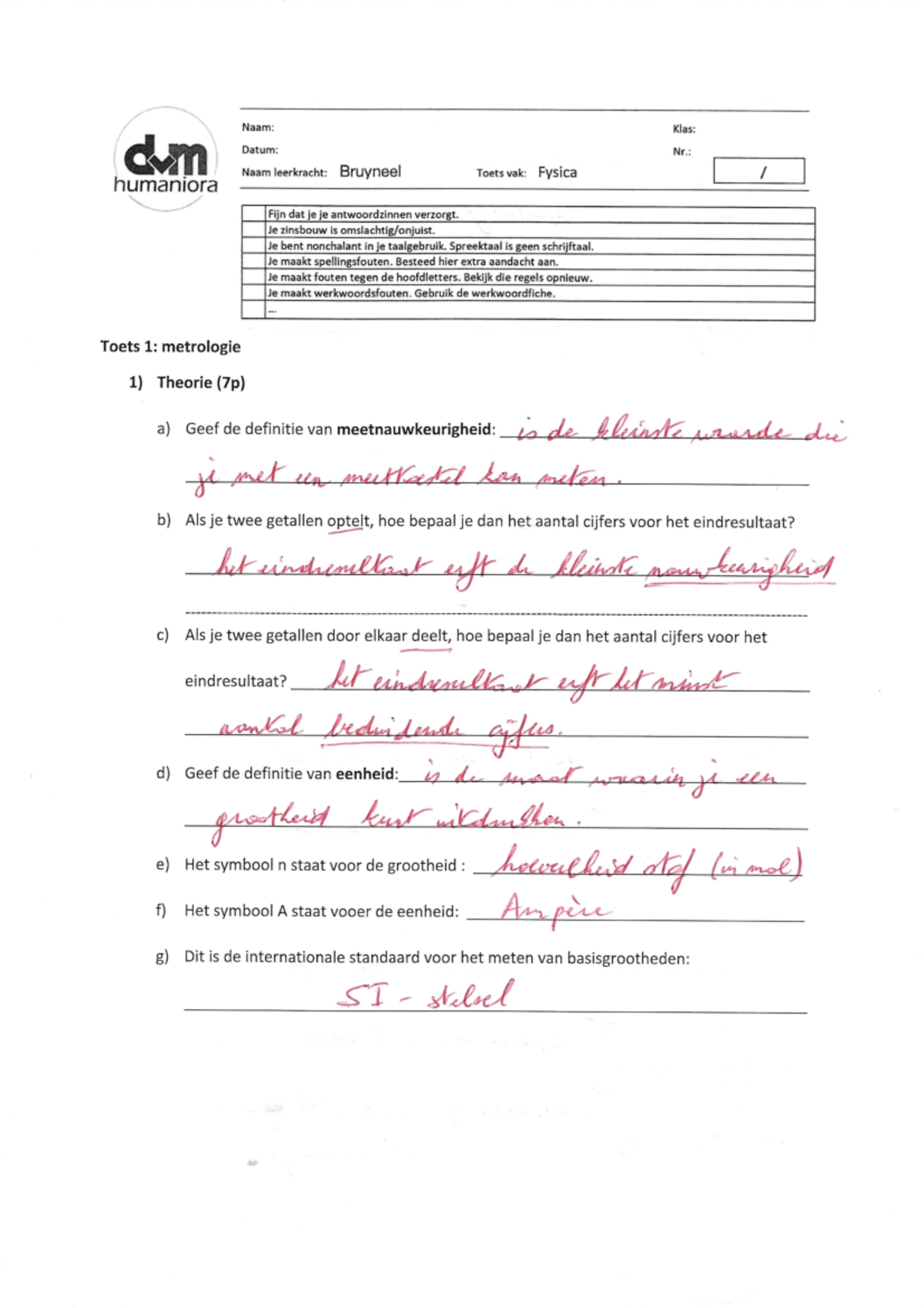 Sleutel toets 1 - Wiskunde - Studocu