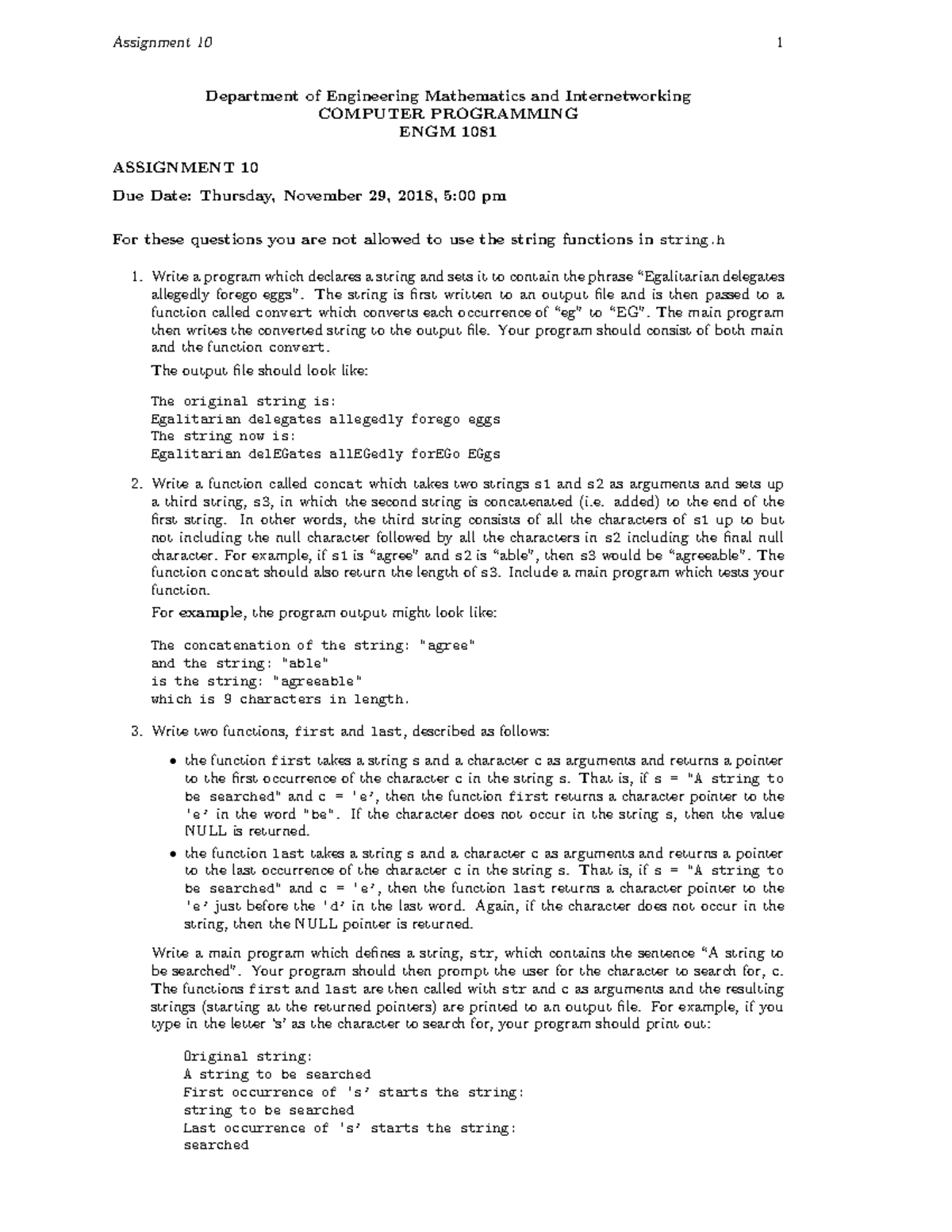 Assign 10 - Assignment 10 1 Department of Engineering Mathematics and Internetworking COMPUTER ...