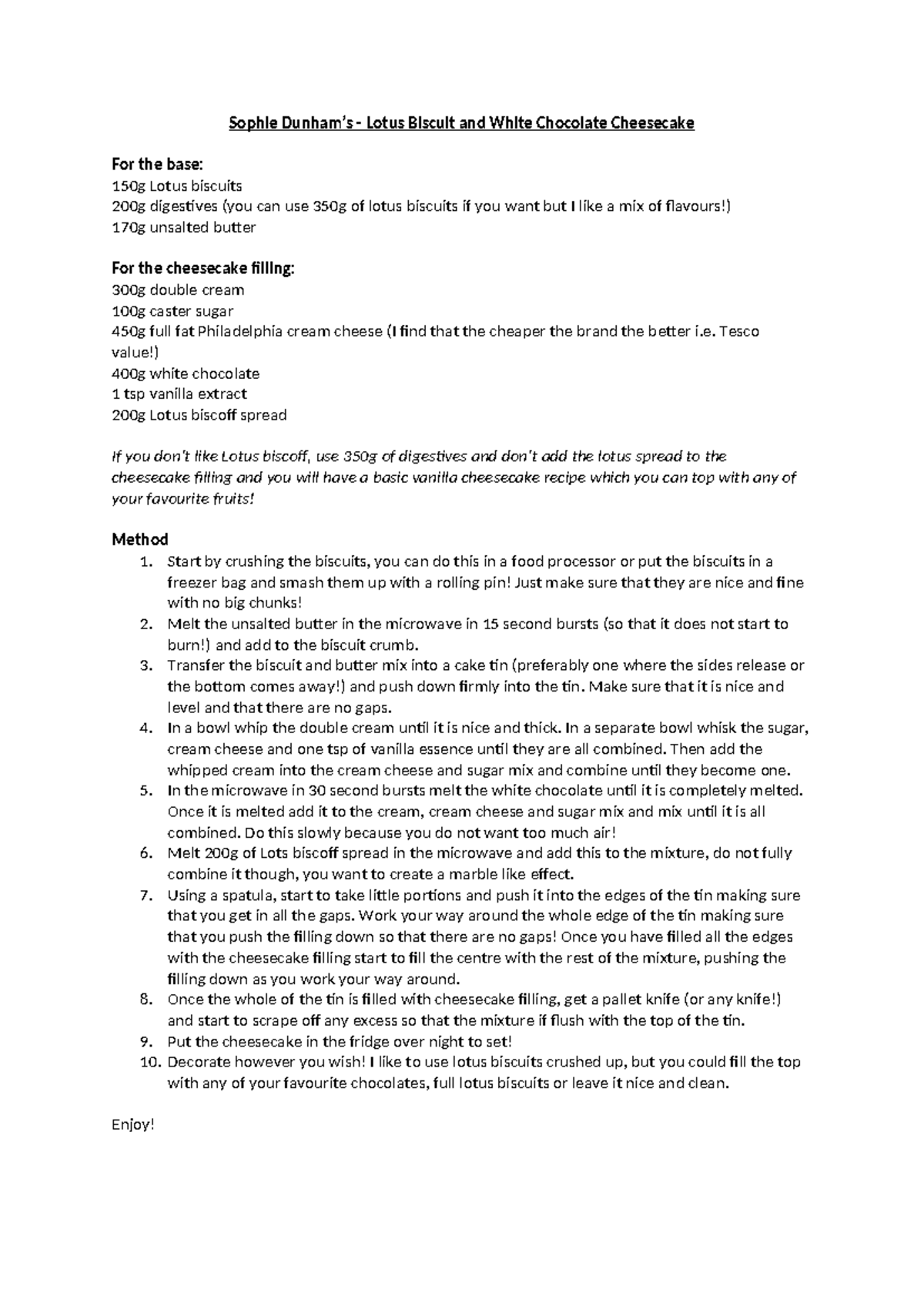 Sophie Dunham’s Lotus Biscuit and White Chocolate Cheesecake - Tesco ...