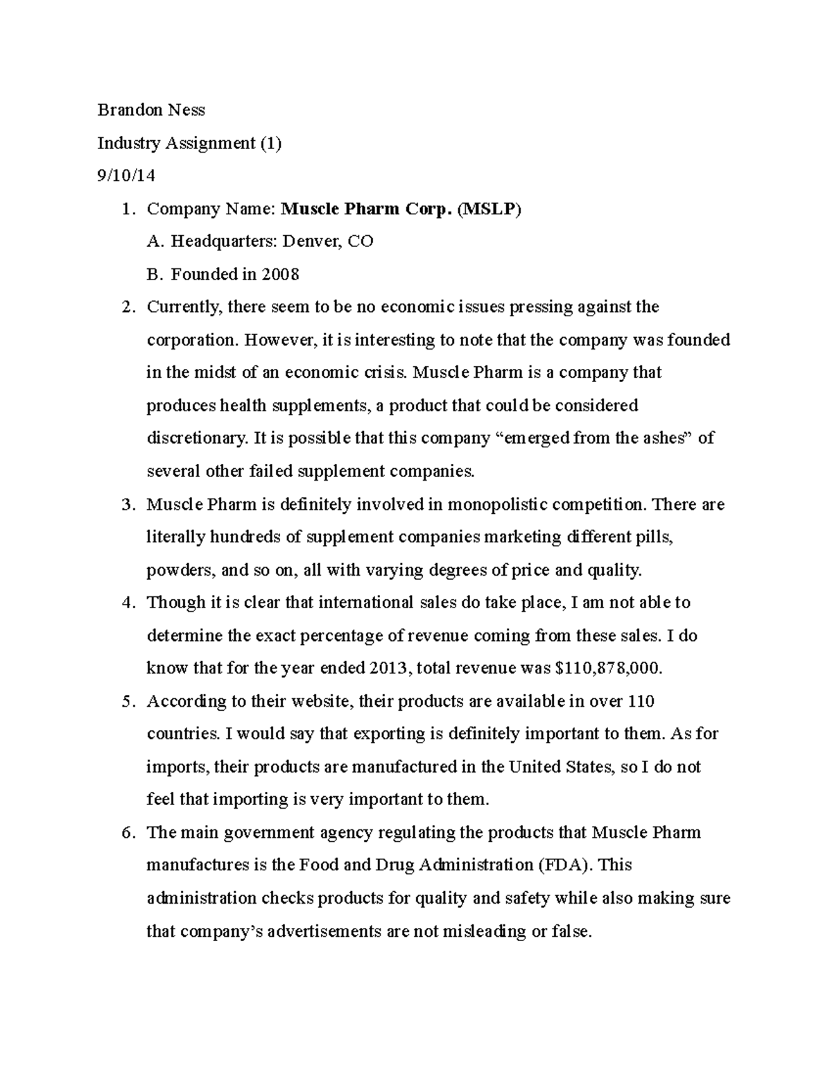 Industry Assignment One Brandon Ness - Brandon Ness Industry Assignment ...