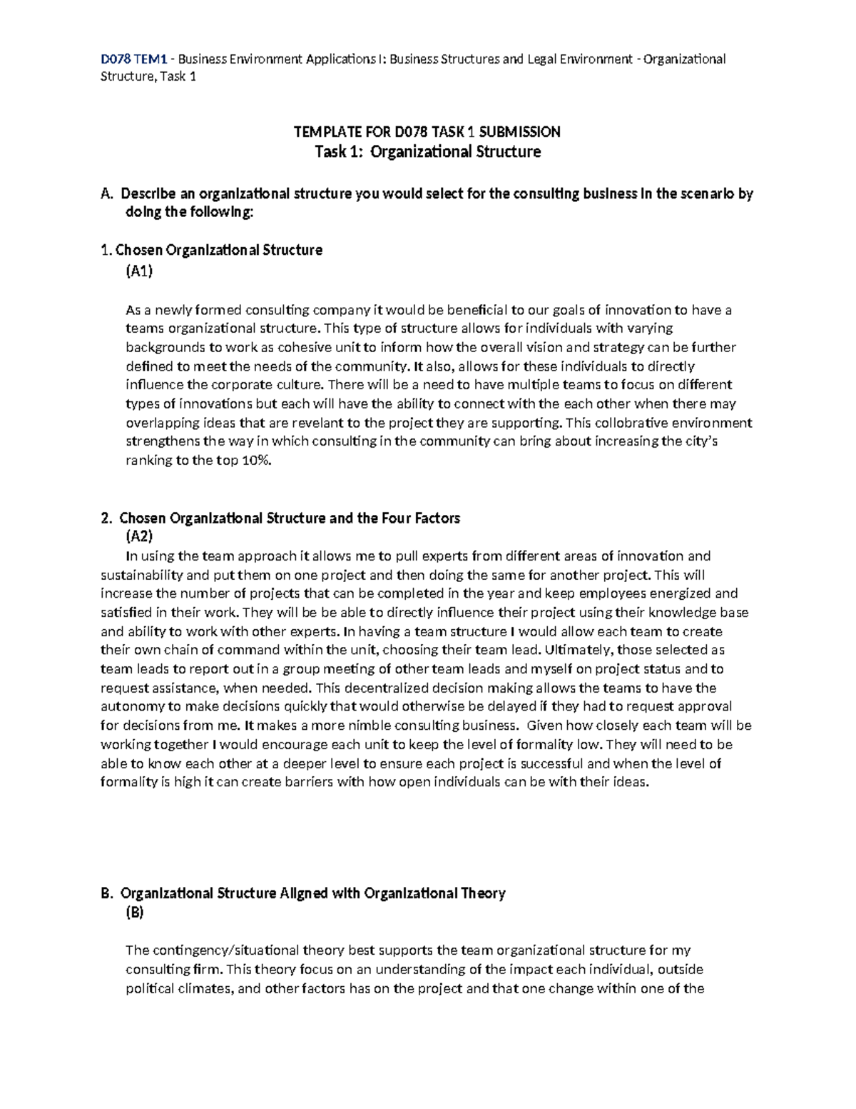 D078 Task 1 Template - Discussion on legal organizational structures ...