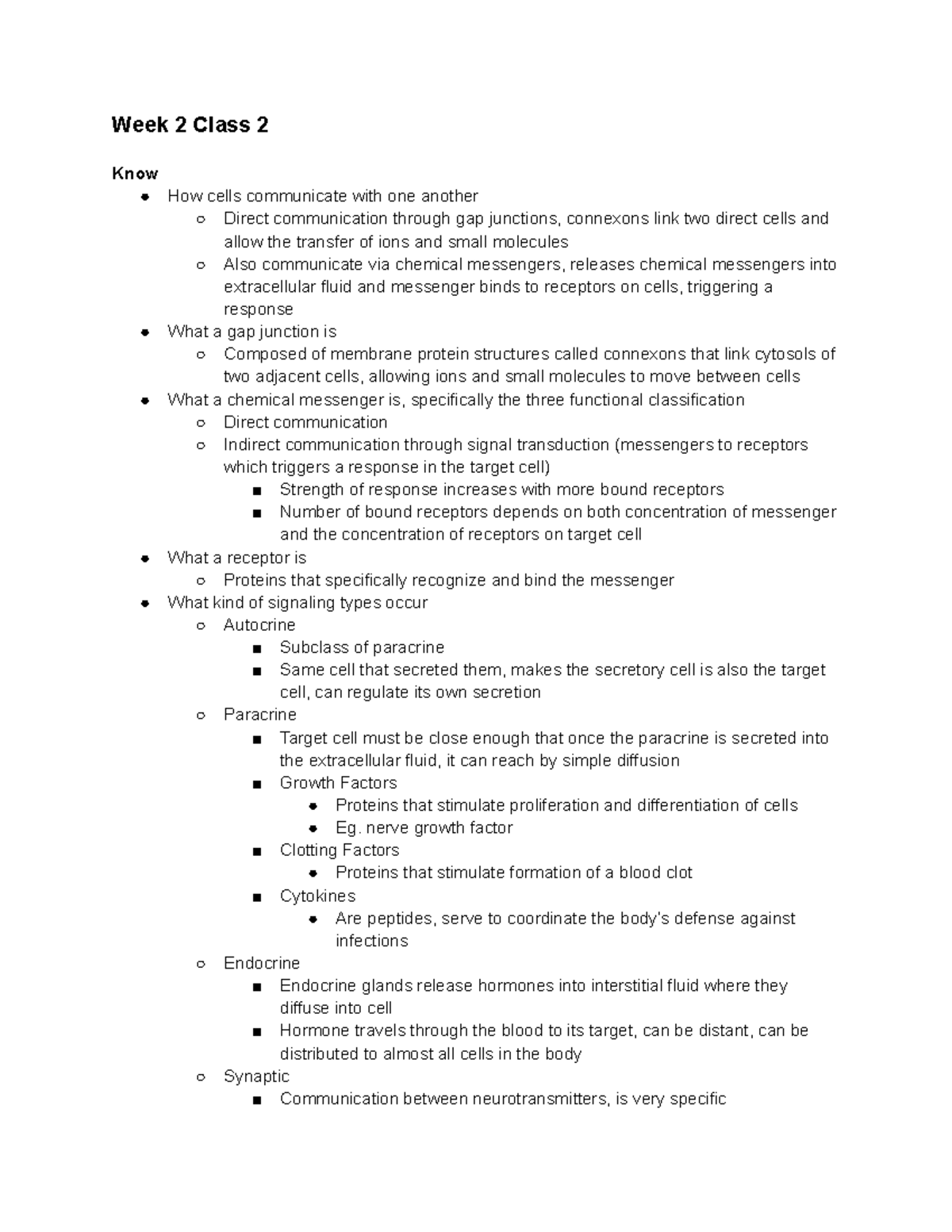 Learning Objectives and Notes - Week 2 Class 2 Know How cells ...