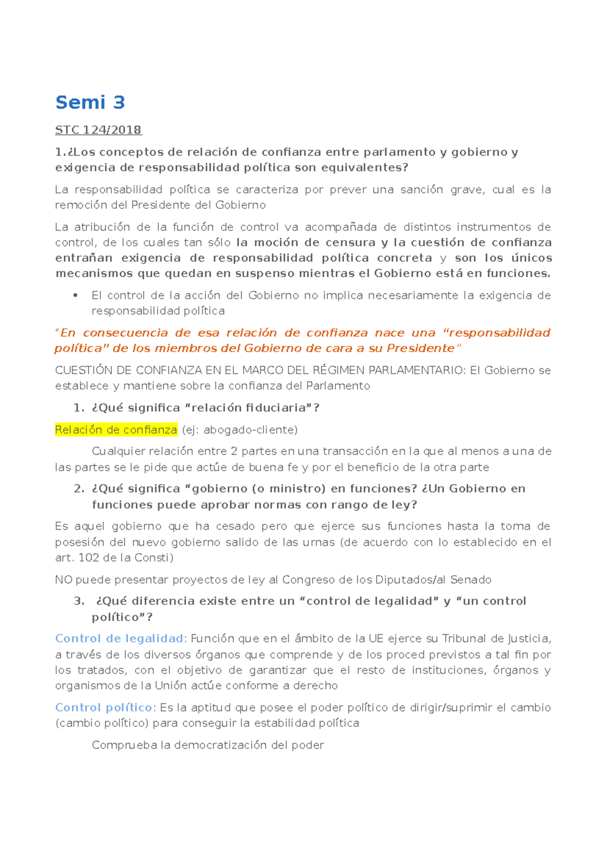 Clase 3 - seminario - Semi 3 STC 124/ 1.¿Los conceptos de relación de conianza entre parlamento ...