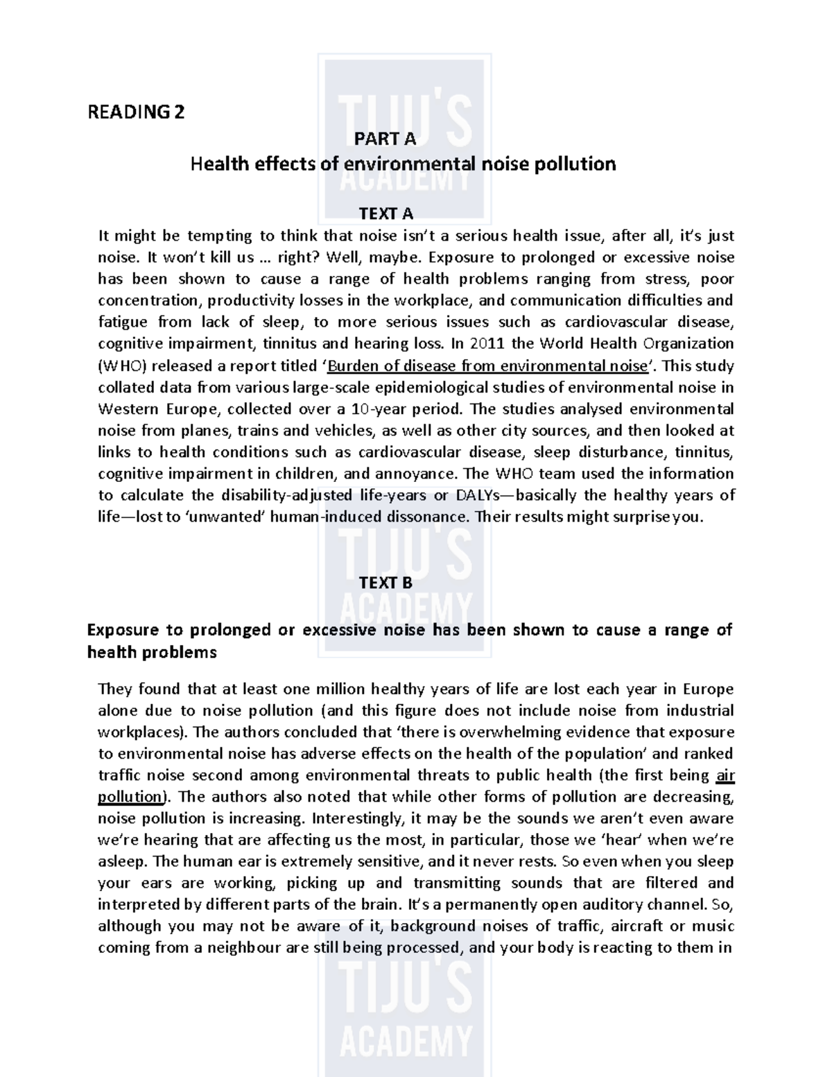Reading - 94 - nil - READING 2 PART A Health effects of environmental ...