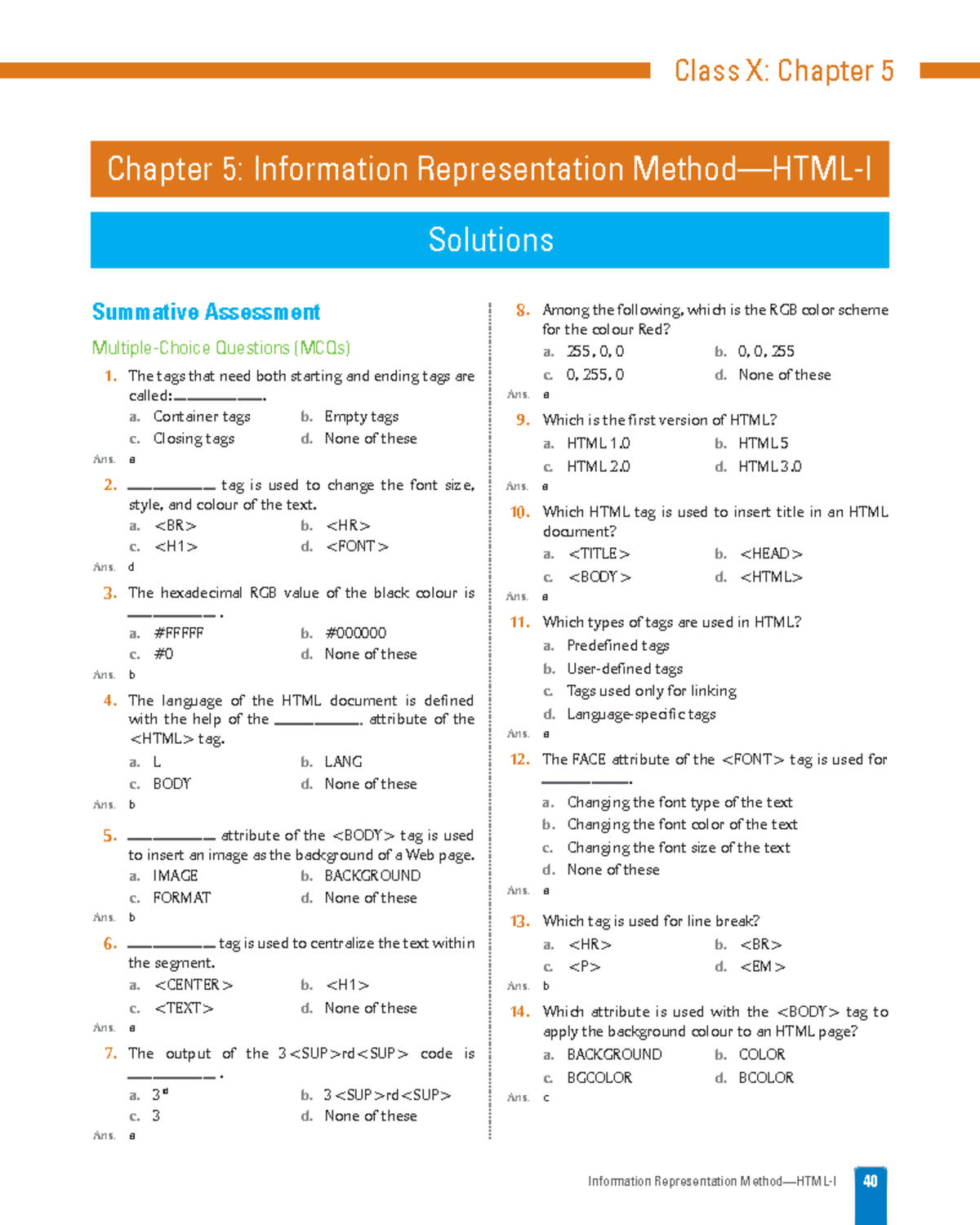 Information Representation Method—HTML-I Solutions - Information Representation Method—HTML-I 40 ...