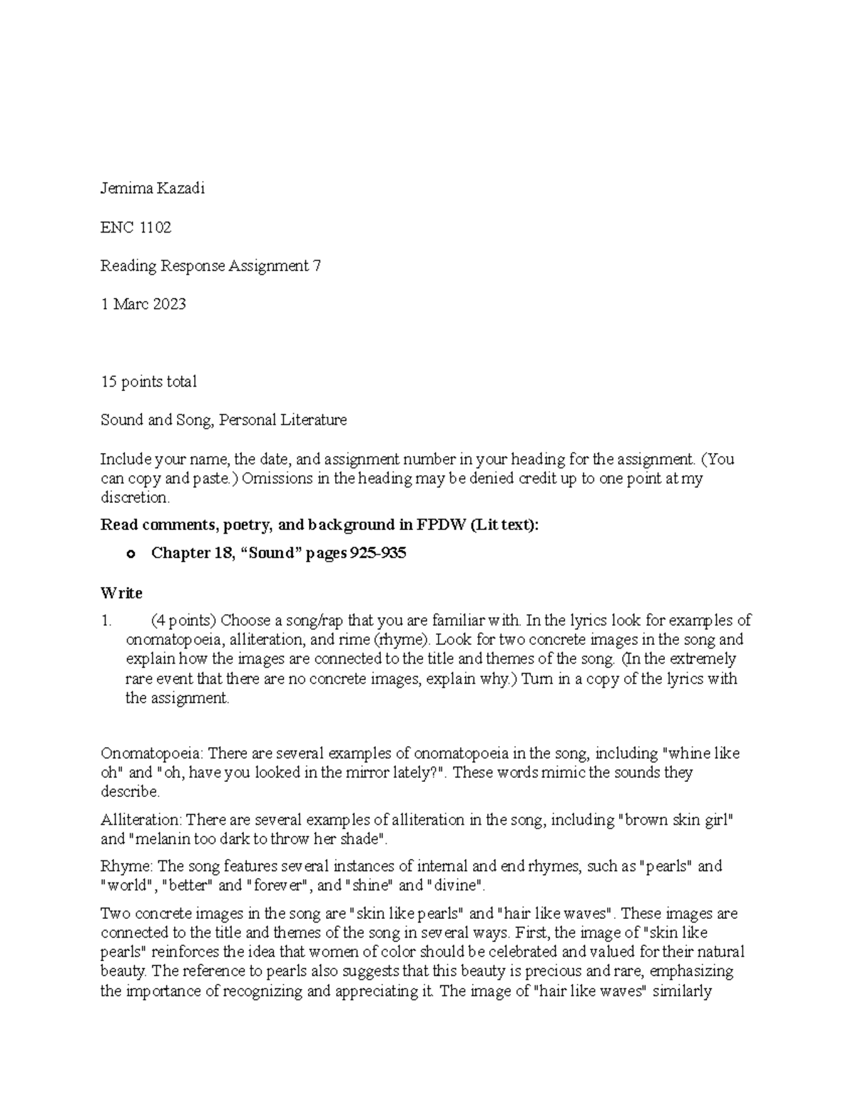 Reading Response Assignment 7 Jemima Kazadi Enc 1102 Reading Response Assignment 7 1 Marc 2023