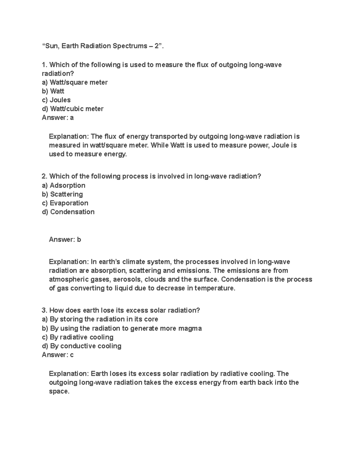 Renewable Energy (14) - “Sun, Earth Radiation Spectrums – 2”. Which of ...