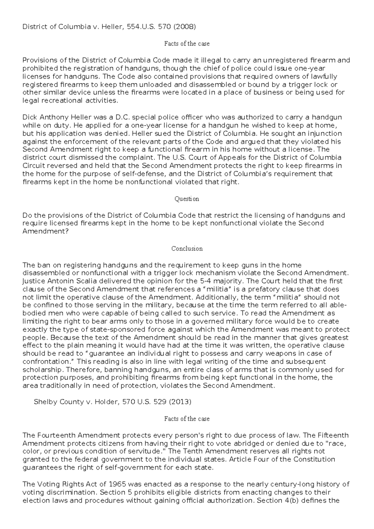 Aj blokovky - Summary US constitutional court - District of Columbia v ...