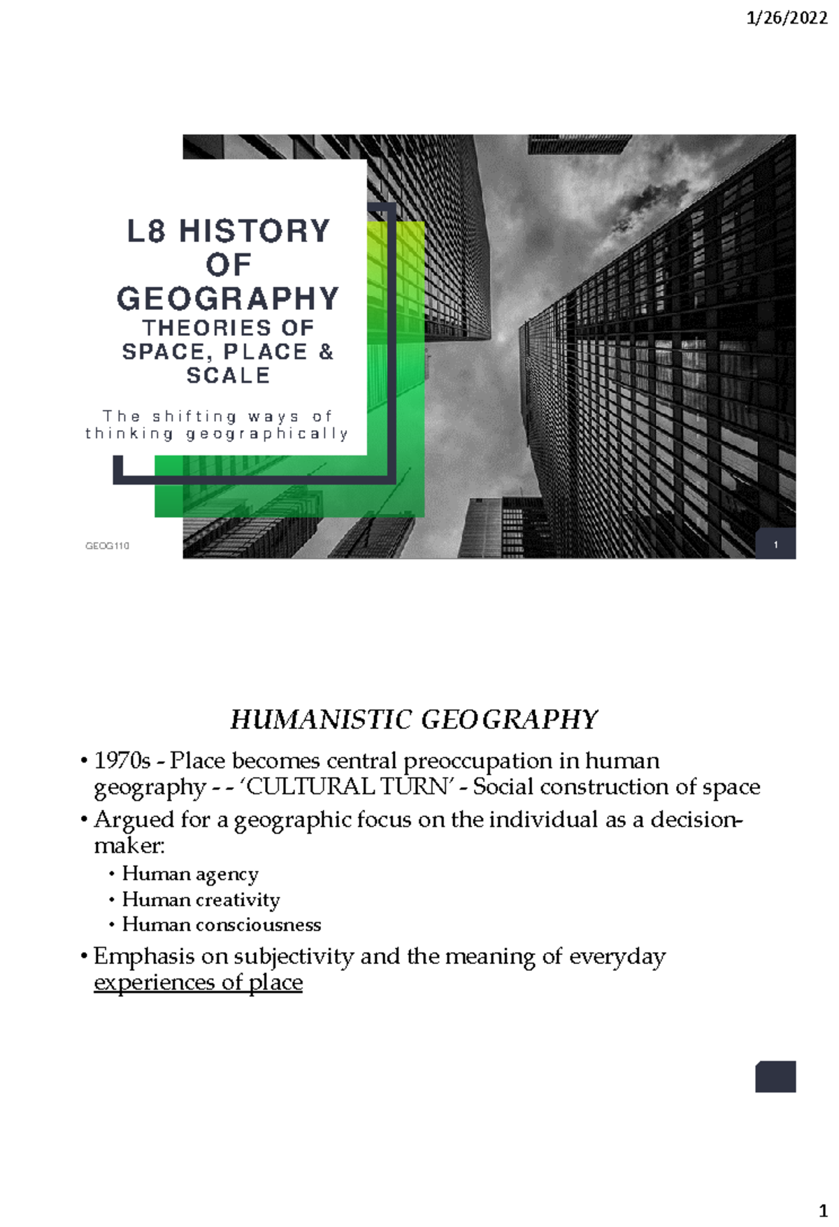 L8 History of Geography (2) - L8 HISTORY OF GEOGRAPHY T H E O R I E S O ...