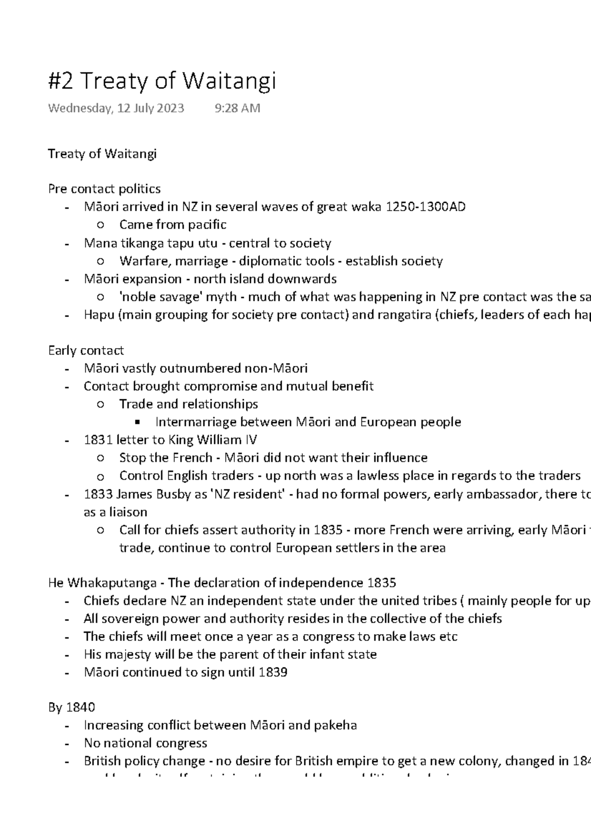 2 Treaty of Waitangi - Treaty of Waitangi Pre contact politics Māori ...