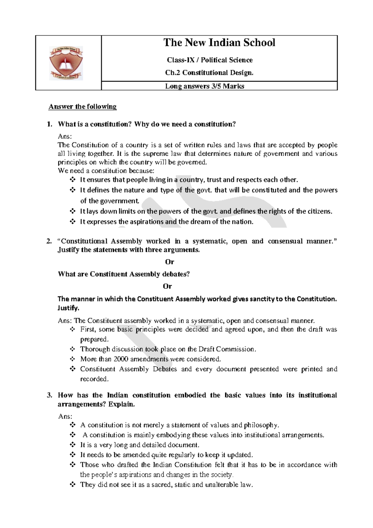 Ch.2 Constitutional Design notes - The New Indian School Class-IX ...