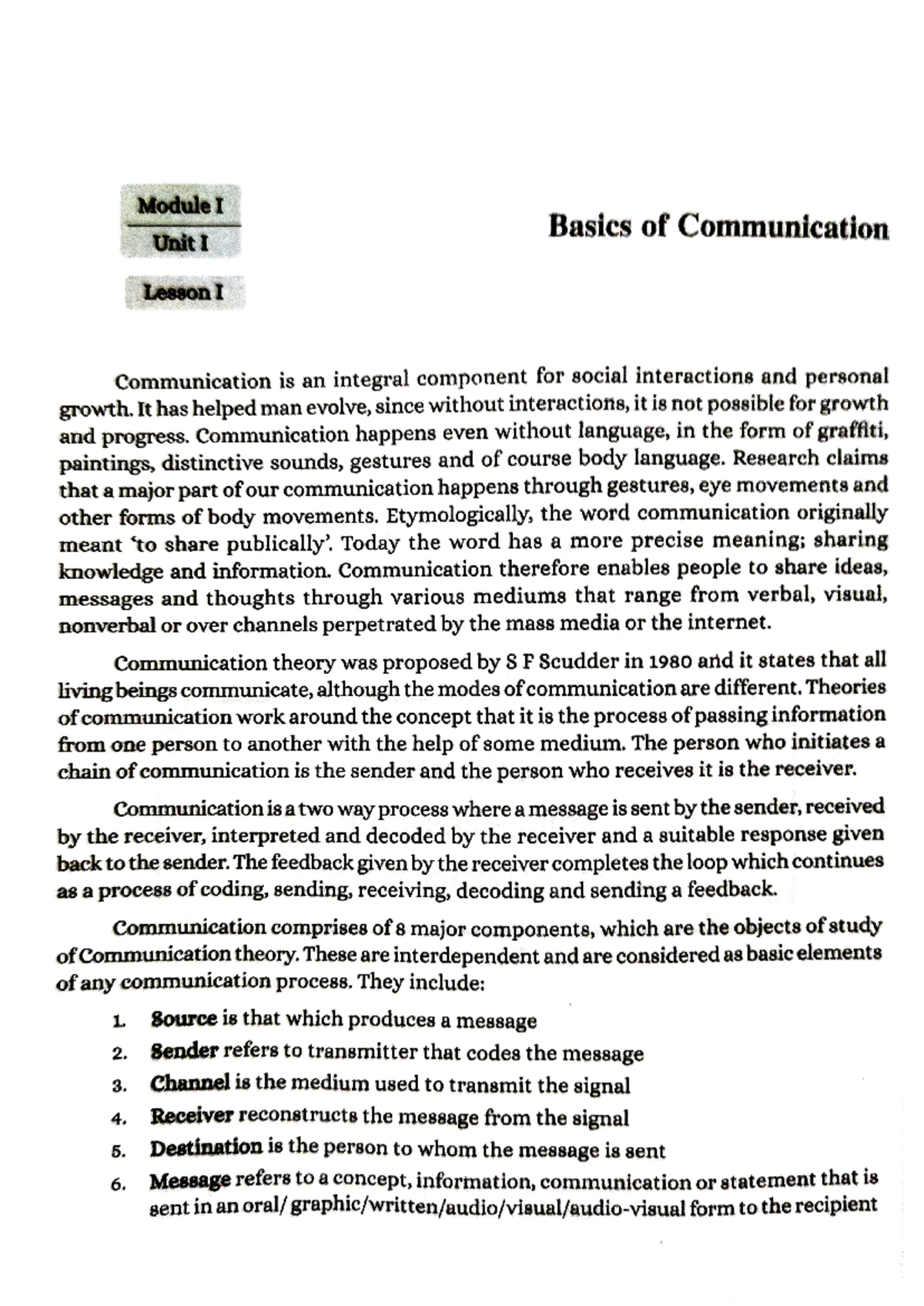 Module 1 Basics of Communication - Module I Basics of Communication Unit Lesson I Communication ...