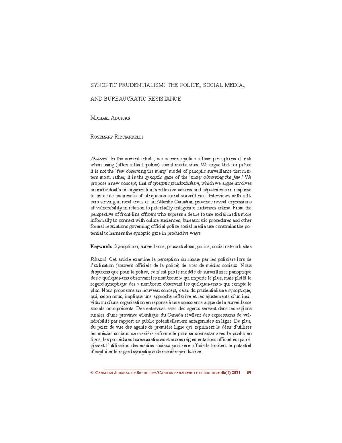 Adorjan 2021 - hv jvhv hv vh. - © C anadian Journal of S oCiology ...