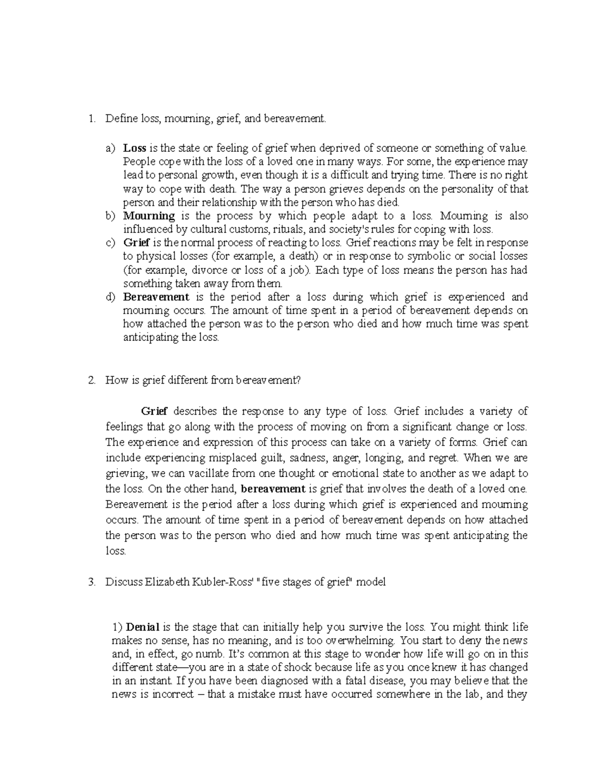 Activity in Counselling for Grief and Bereavement - Define loss ...