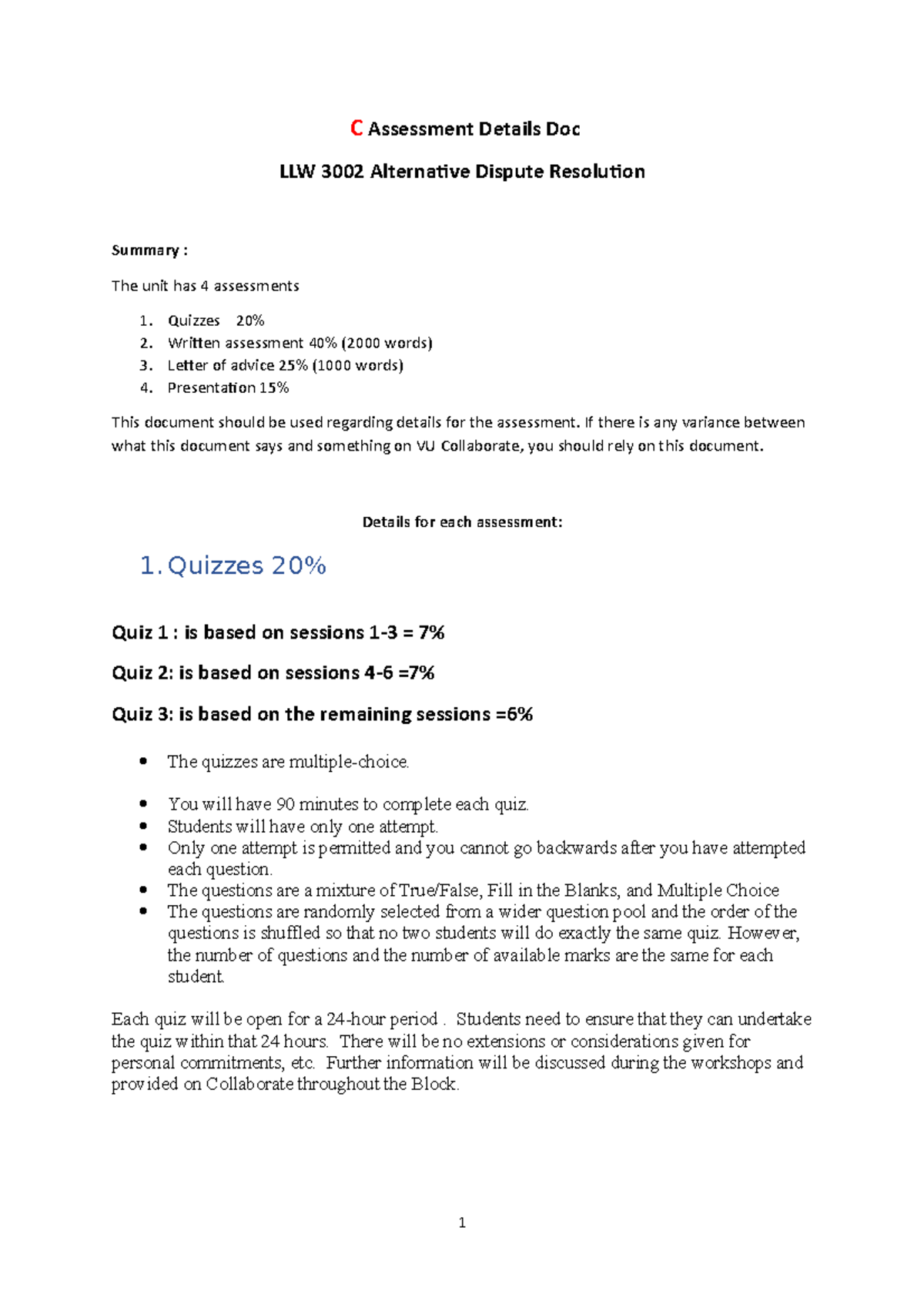 C Assessment Details Doc LLW3002 1B3 - C Assessment Details Doc LLW ...
