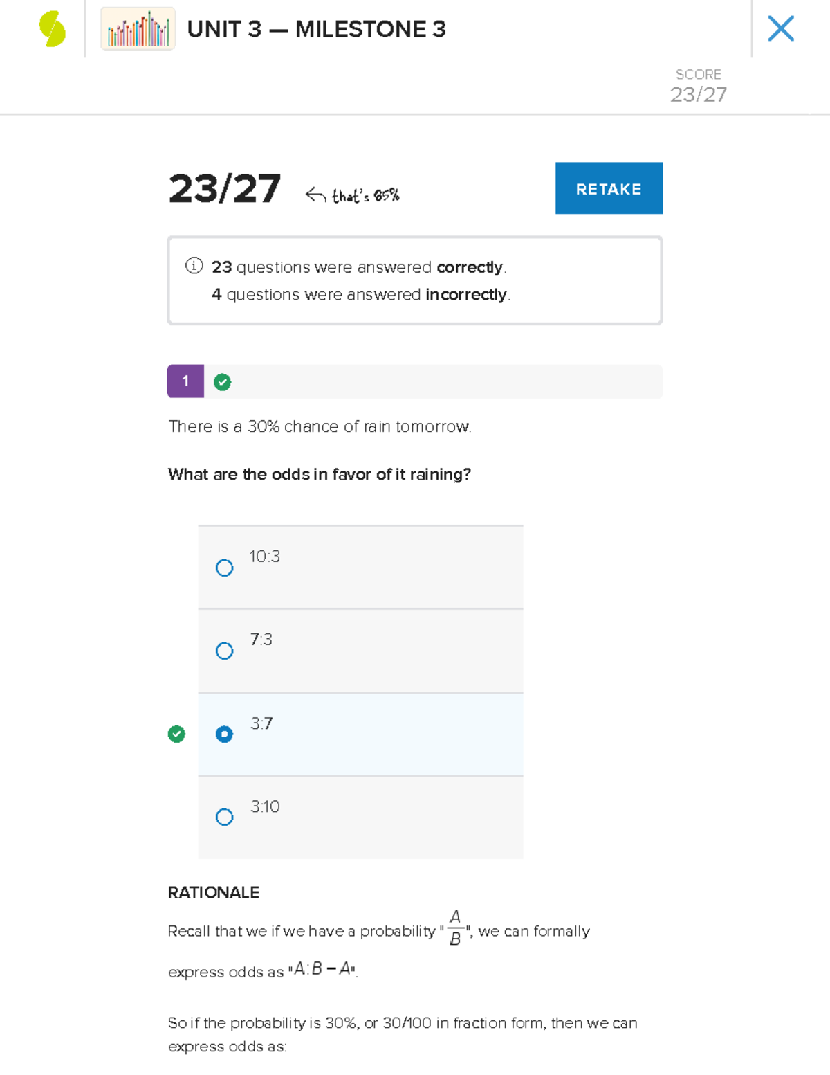 Milestone 4 - General Class works - 1 23/27 that's 85% RETAKE 23 ...
