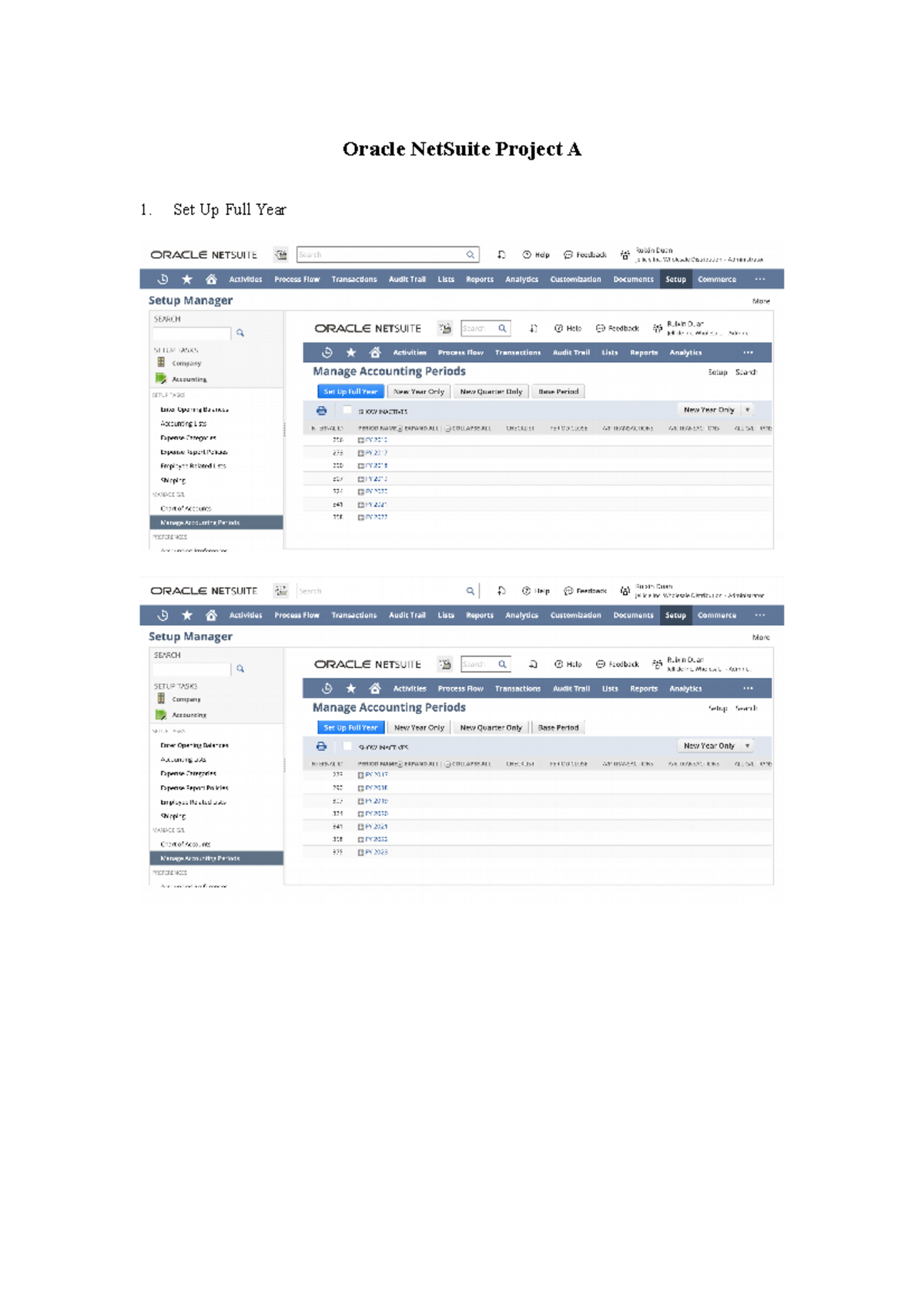 Oracle Net Suite Project A - Oracle NetSuite Project A Set Up Full Year ...