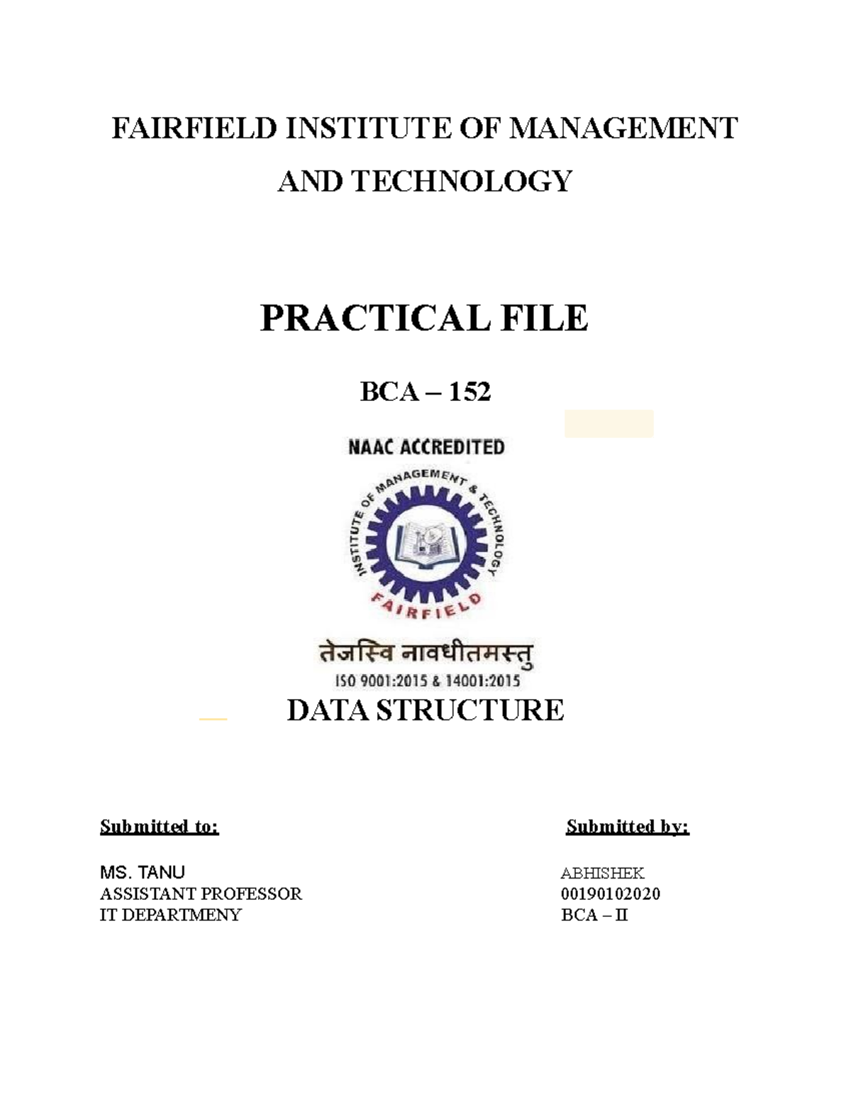 Fairfield Institute OF Management AND Technology pratical file ...
