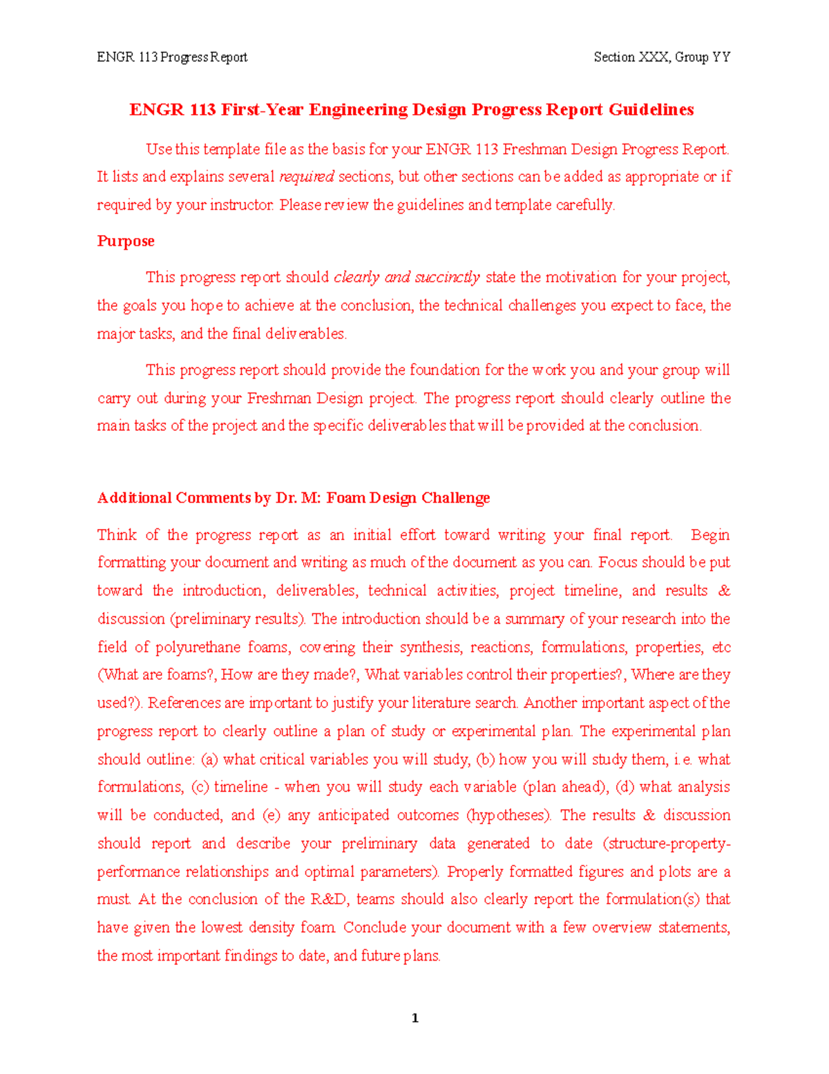 3.0 ENGR 113 Progress Report - PU FOAM - ENGR 113 First-Year ...