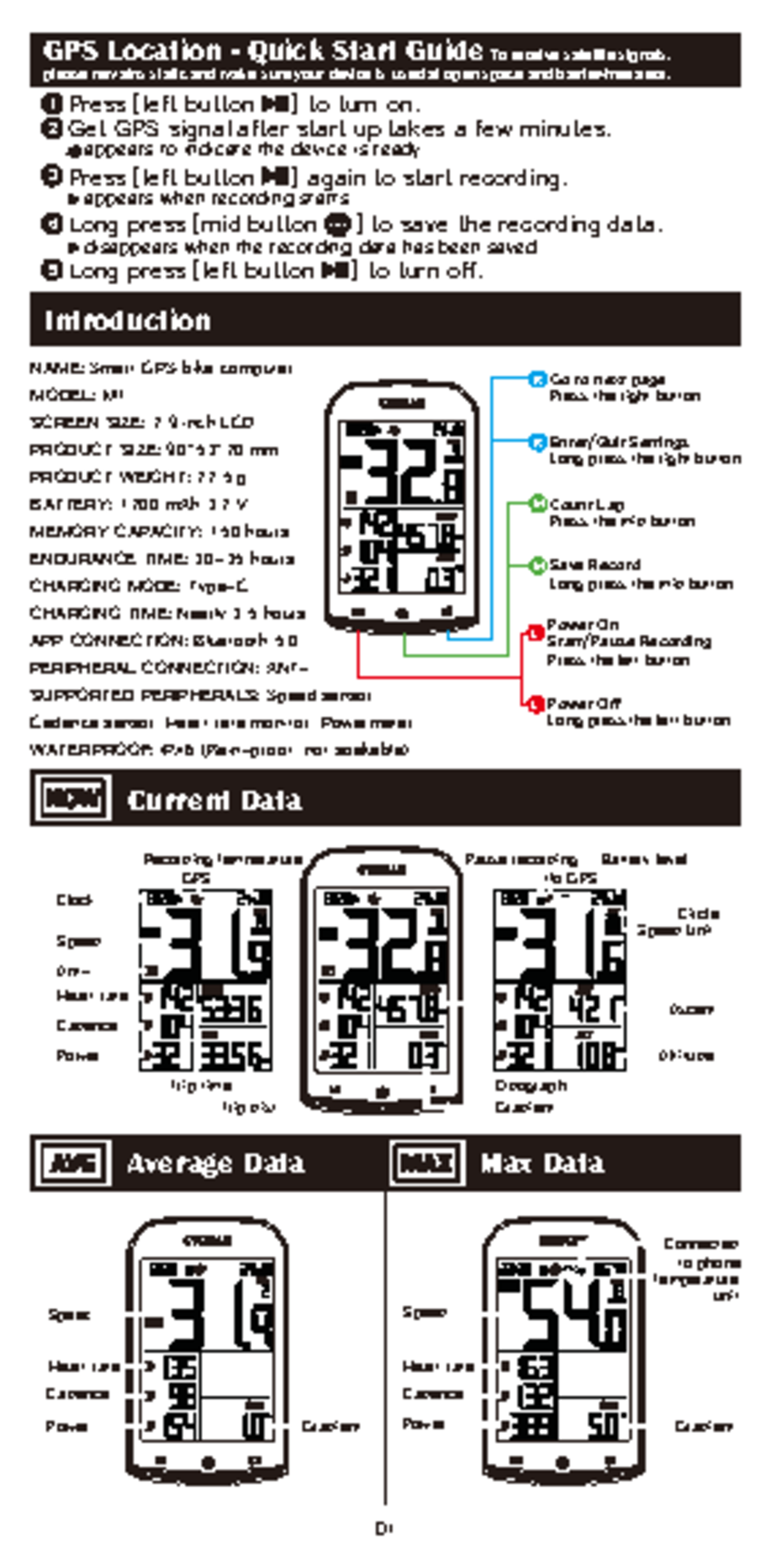 M1 - configuracion cycplus M1 - GPS Location - Quick Start Guide Press ...