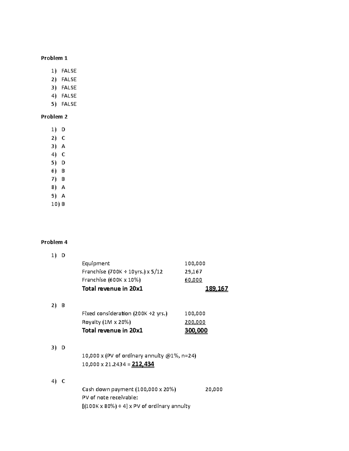 Chapter 8 - Problem 1 FALSE FALSE FALSE FALSE FALSE Problem 2 D C A C D B B A A B Problem 4 D ...