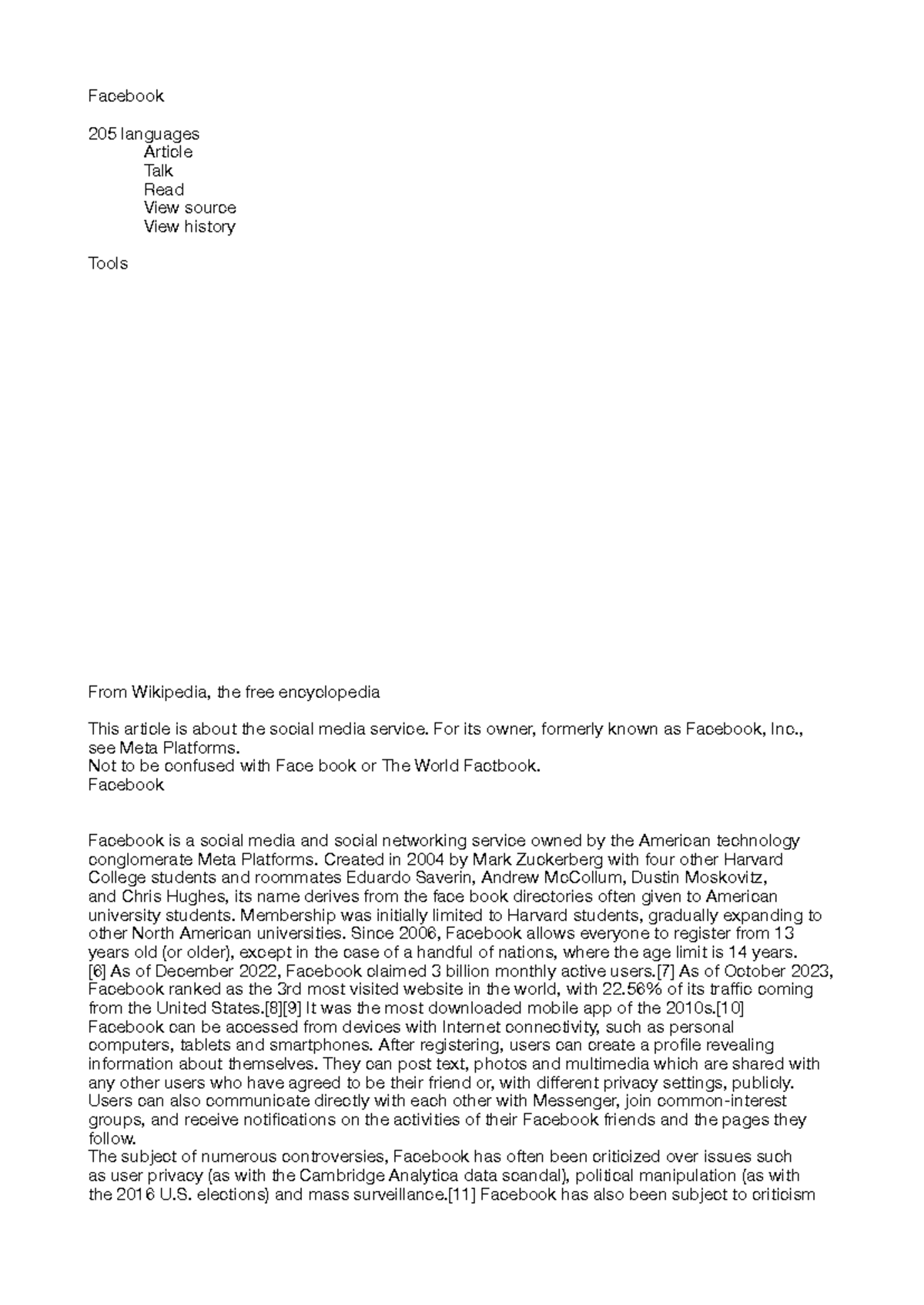 Facebook information and report - Facebook 205 languages Article Talk ...