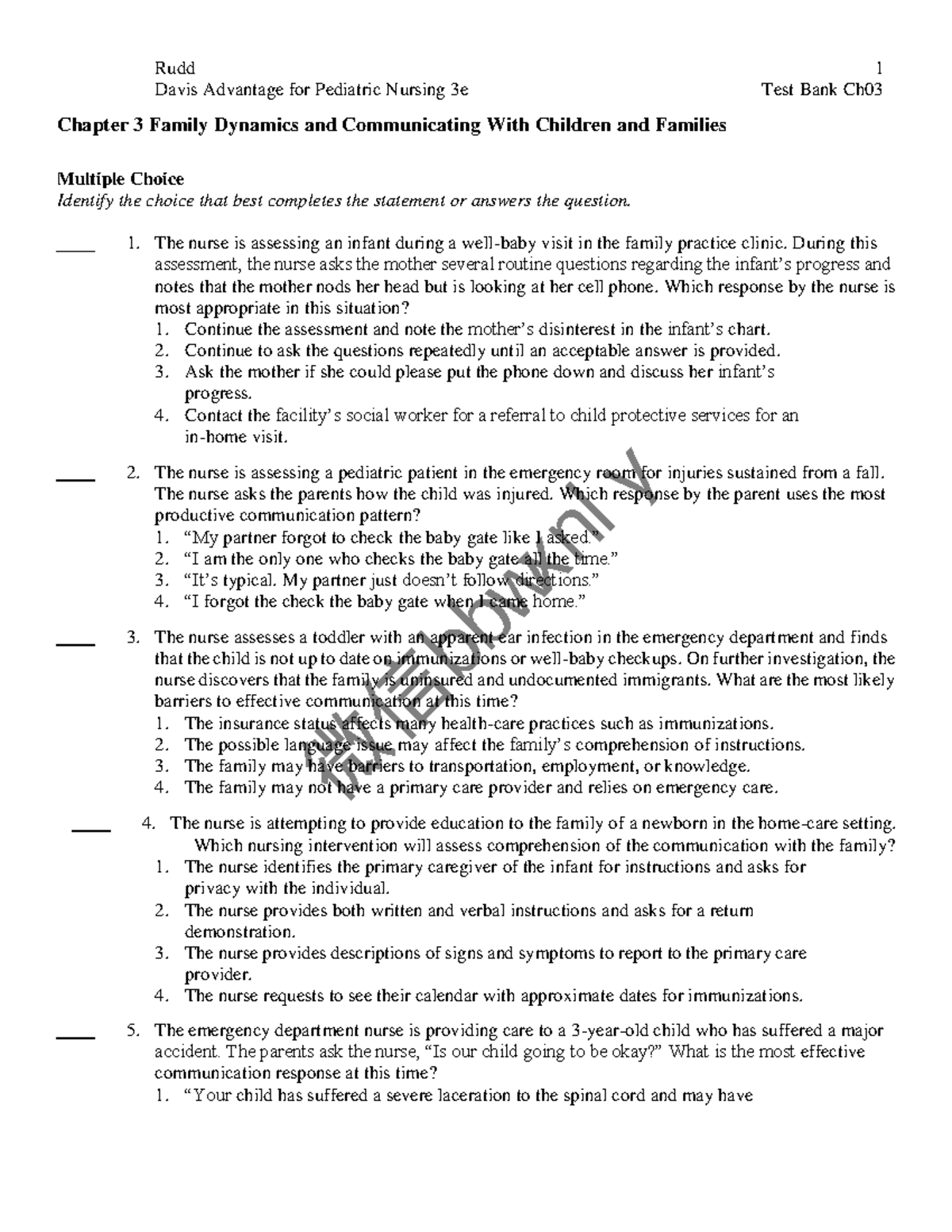 Test bank pediatric nursing critical components of nursing care 3rd ...