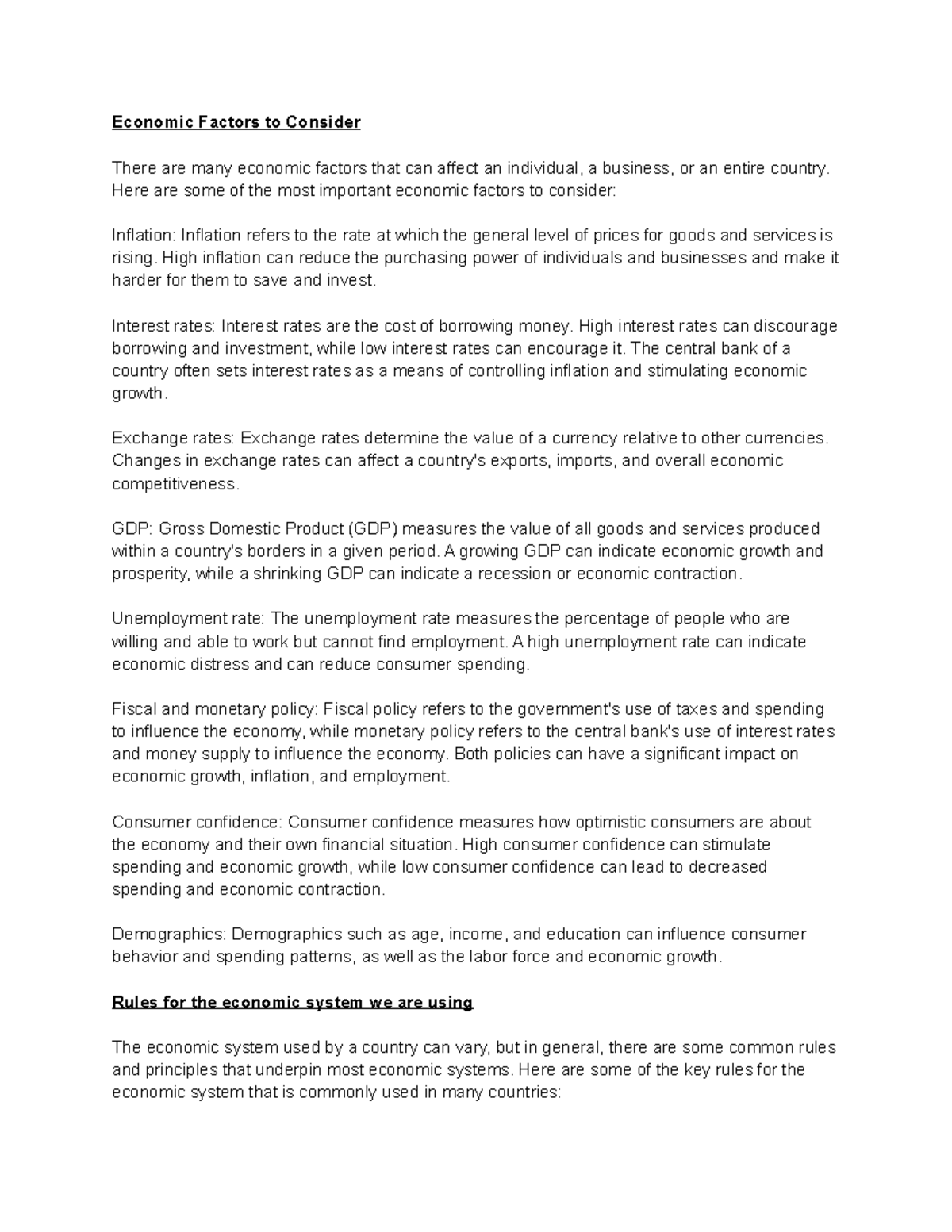 Economic Factors to Consider - Here are some of the most important ...