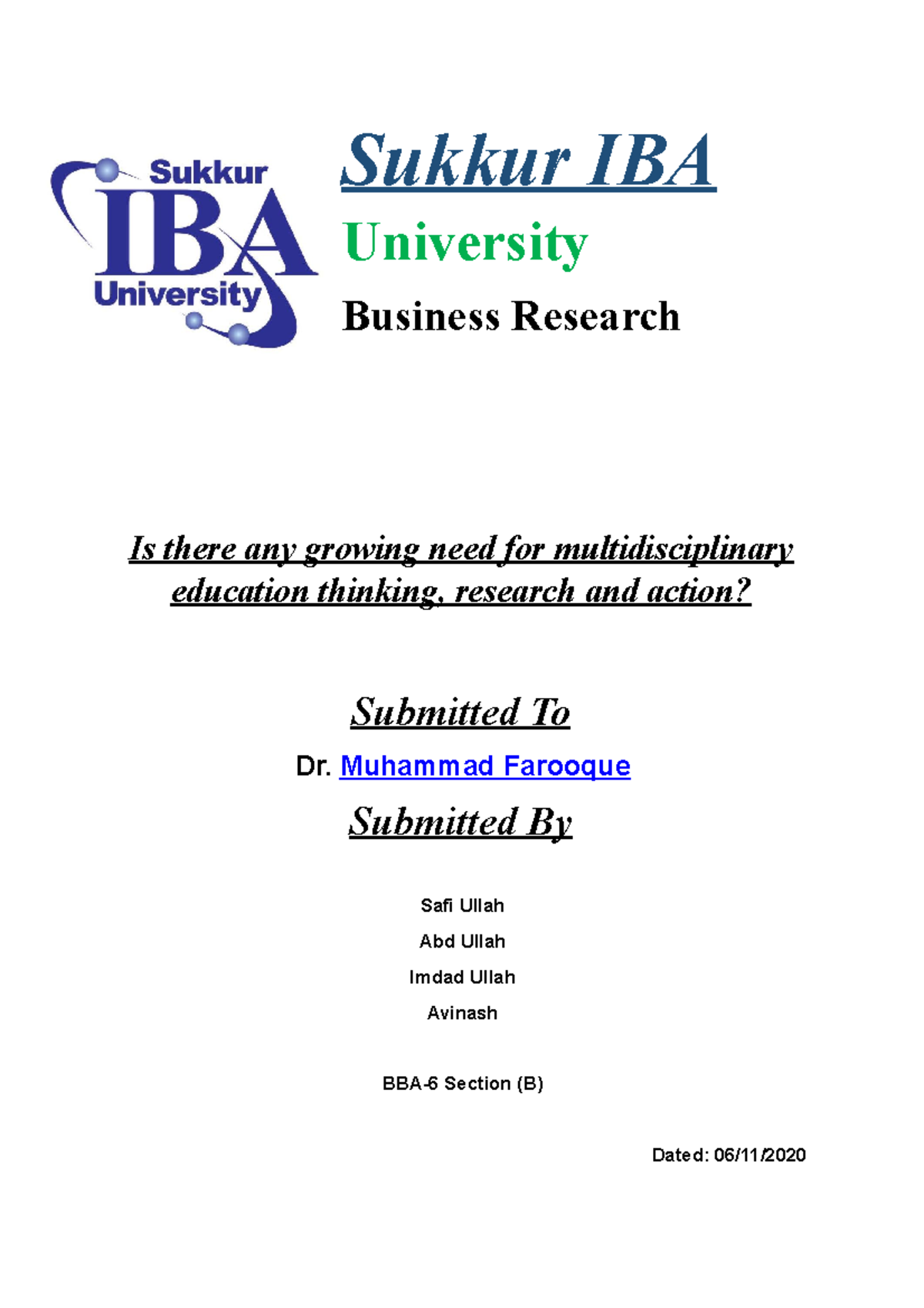 Introduction by Safi Ullah, Imdad Ullah, Abdullah and Avinash - Sukkur IBA University Business ...