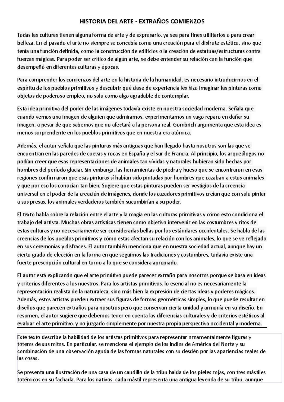 Extraños comienzos - E. Gombrich - HISTORIA DEL ARTE - EXTRAÑOS COMIENZOS Todas las culturas ...