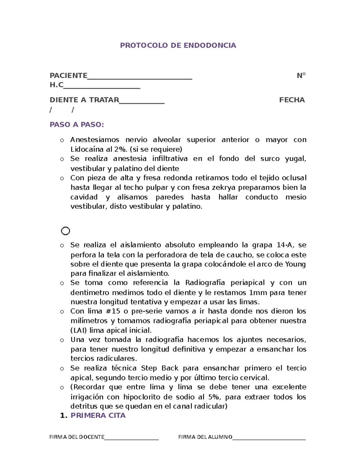 Protocolo de endodoncia diente 27 - PROTOCOLO DE ENDODONCIA PACIENTE