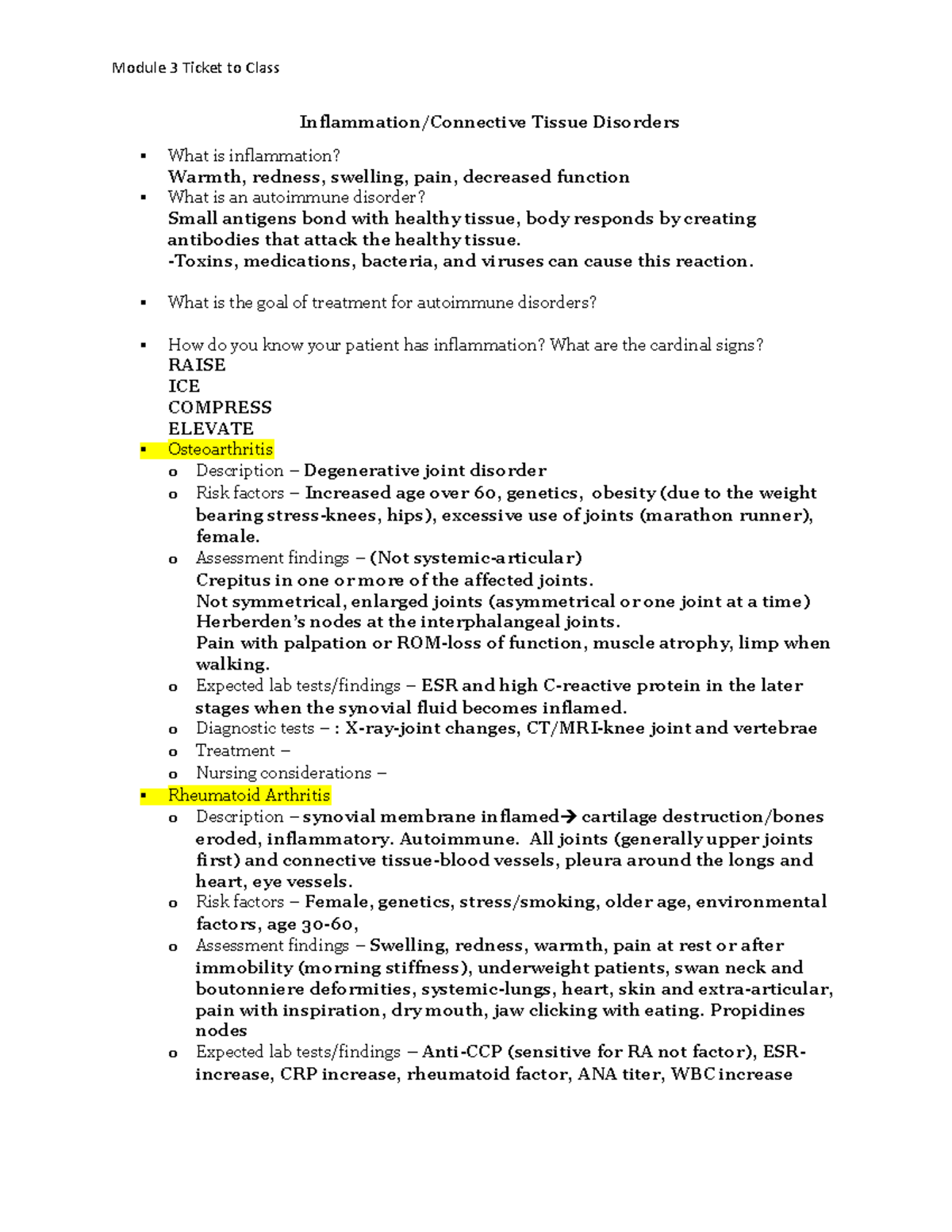 Module 3 Ttc Final Ttc Inflammation Connective Tissue Disorders